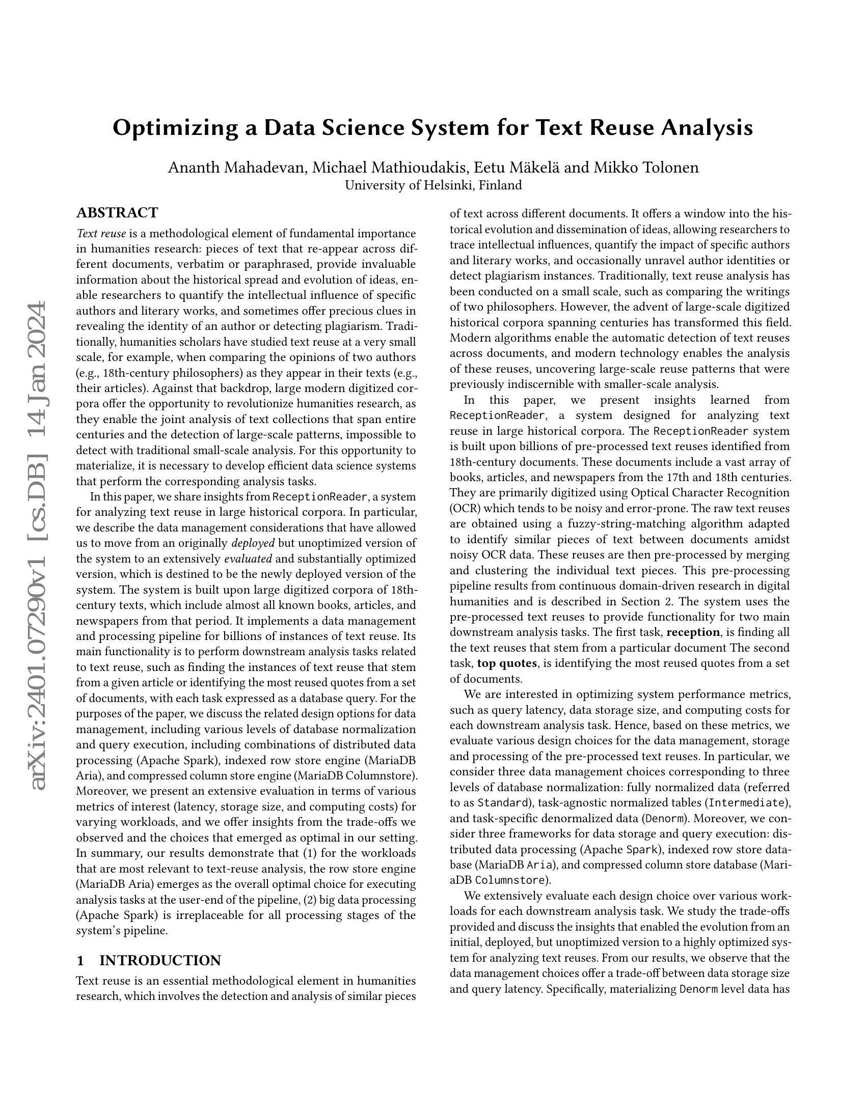 Optimizing a Data Science System for Text Reuse Analysis - 智源社区论文