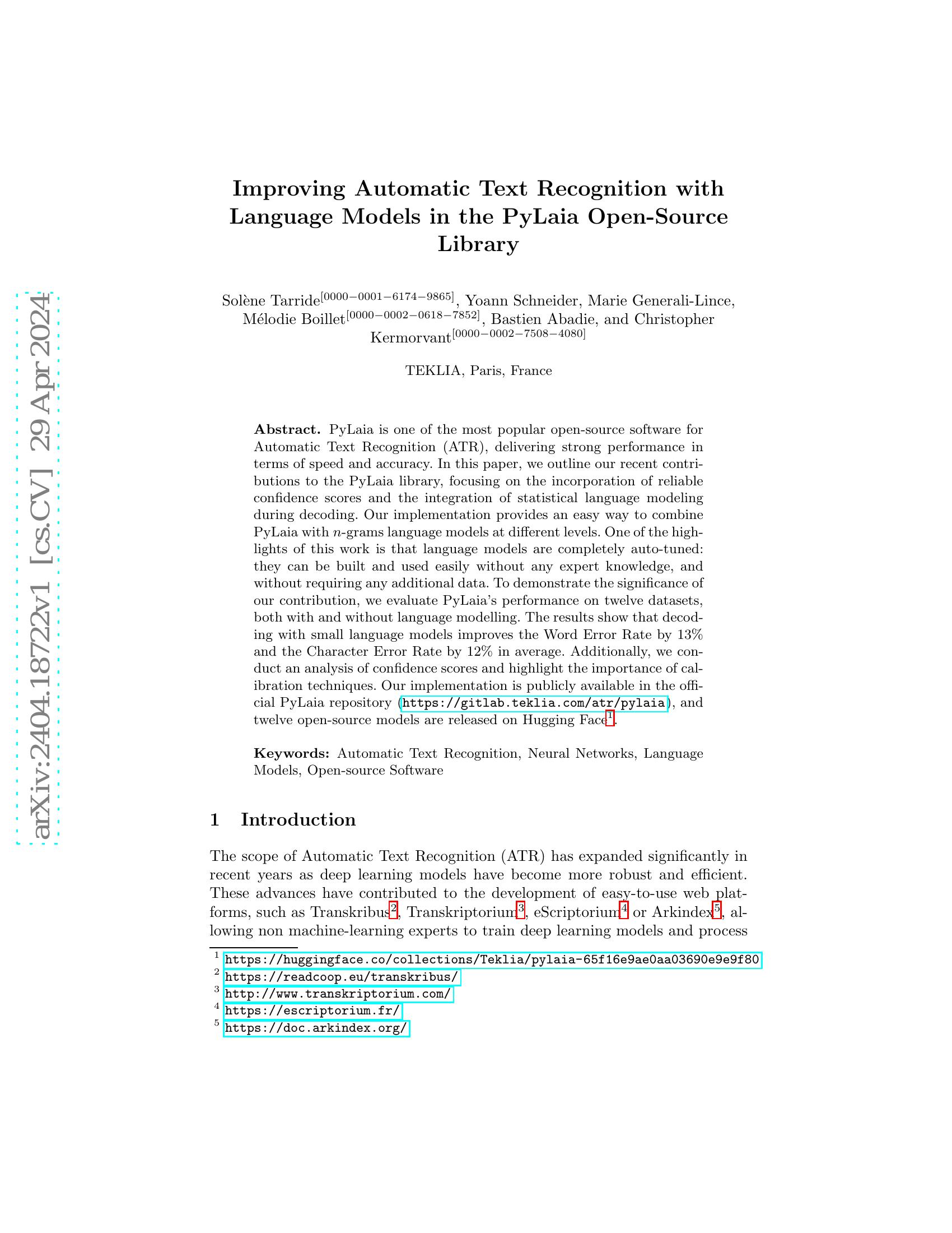 Improving Automatic Text Recognition with Language Models in the PyLaia Open-Source Library - 智源社区论文
