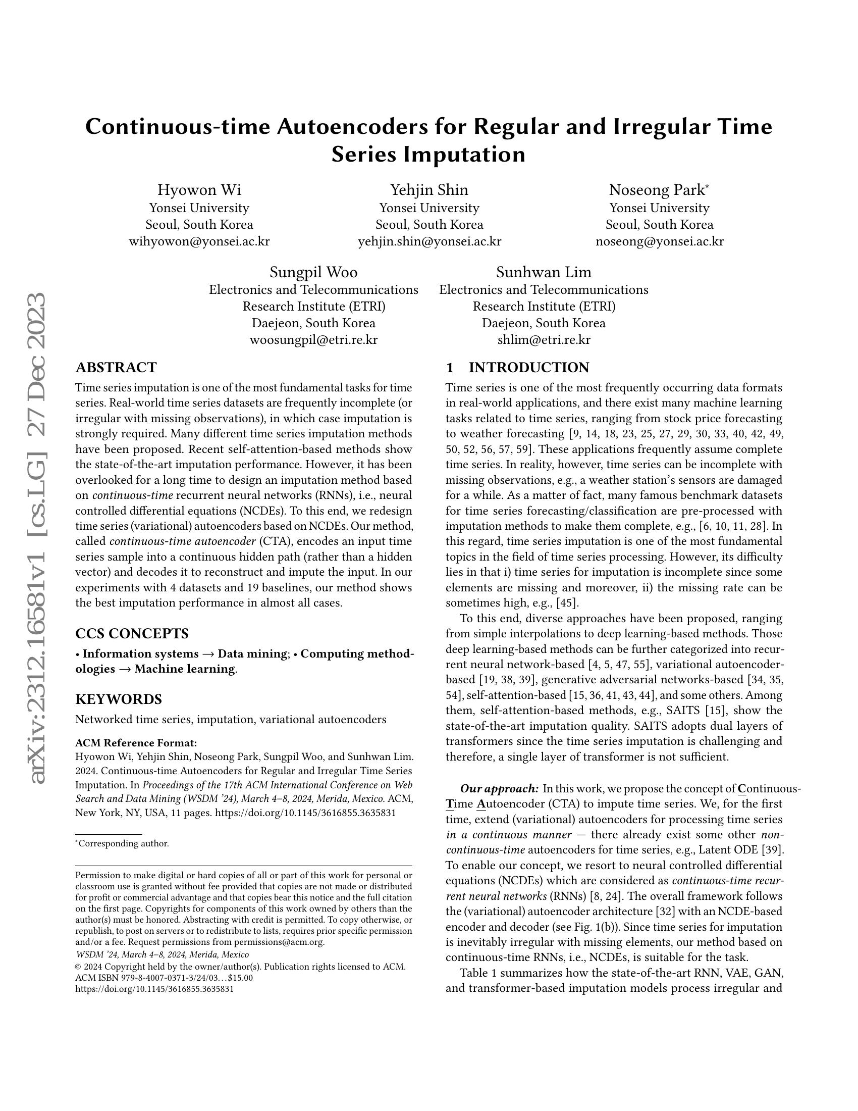 Continuous-time Autoencoders for Regular and Irregular Time Series Imputation - 智源社区论文
