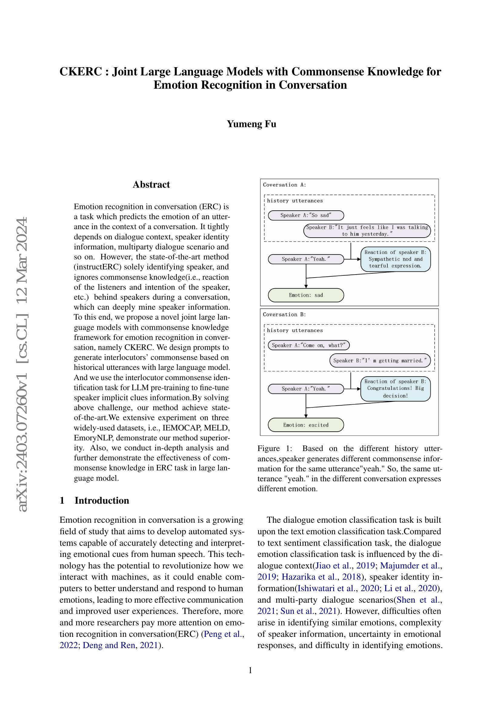 CKERC : Joint Large Language Models with Commonsense Knowledge for Emotion Recognition in ...