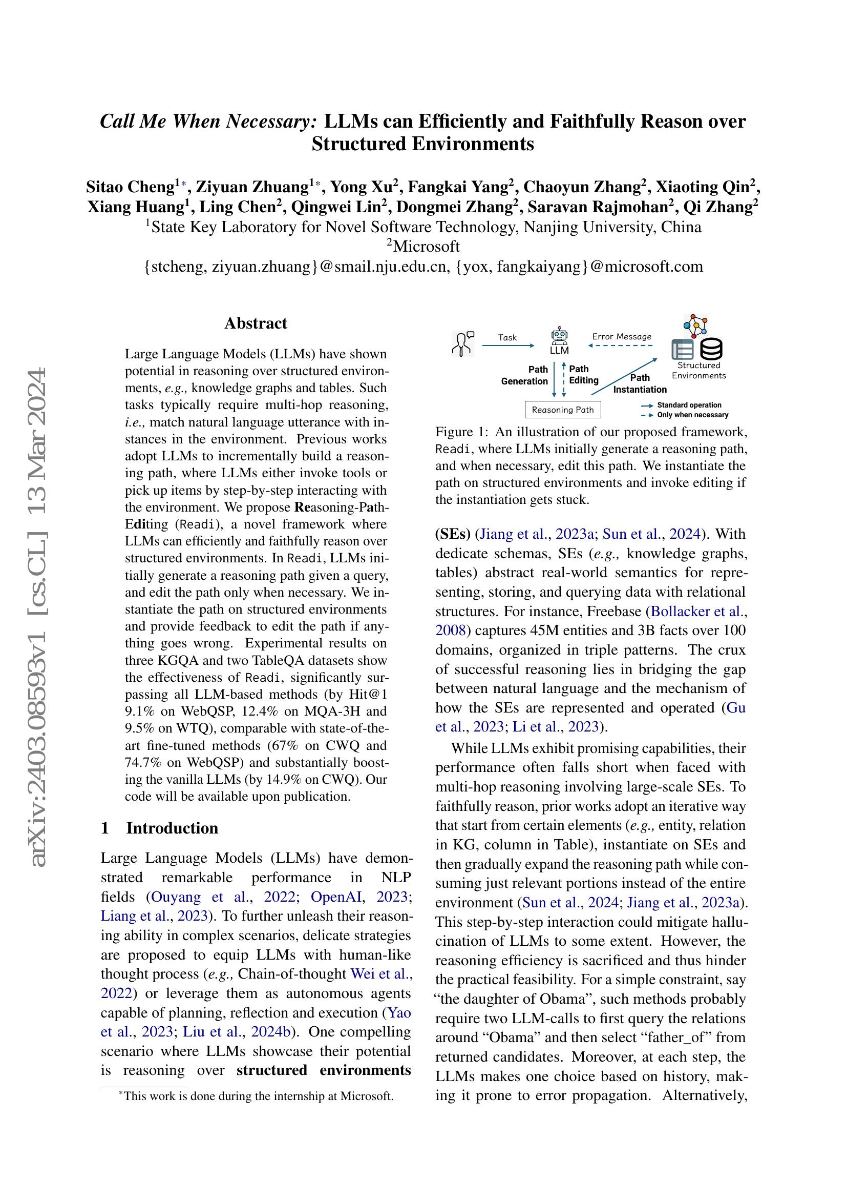 Call Me When Necessary: LLMs can Efficiently and Faithfully Reason over Structured Environments ...