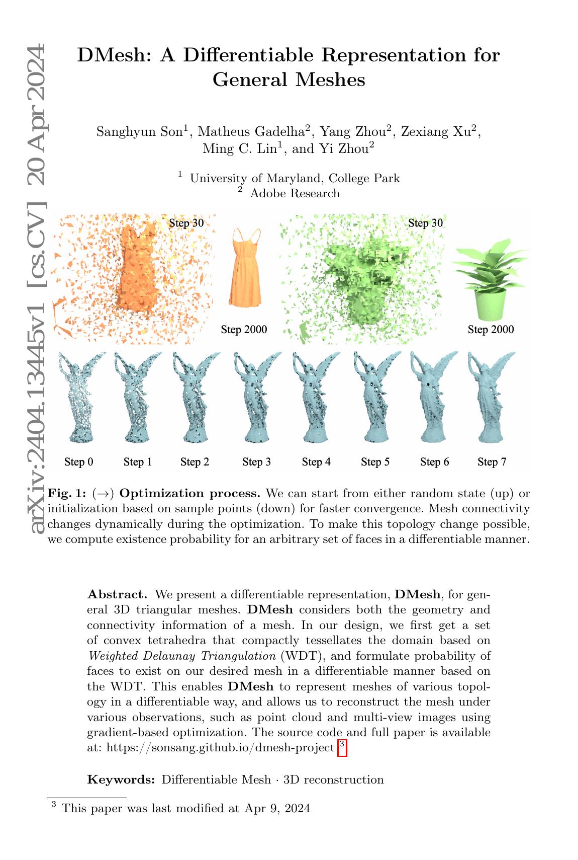 DMesh: A Differentiable Representation for General Meshes - 智源社区论文