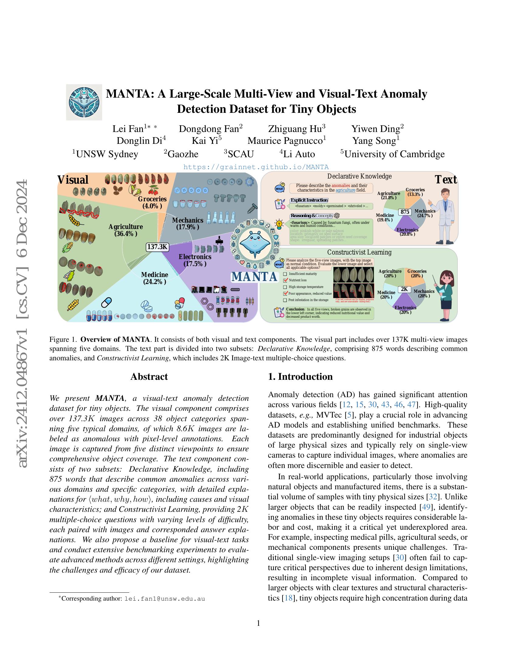 MANTA: A Large-Scale Multi-View and Visual-Text Anomaly Detection Dataset for Tiny Objects - 智源社区论文