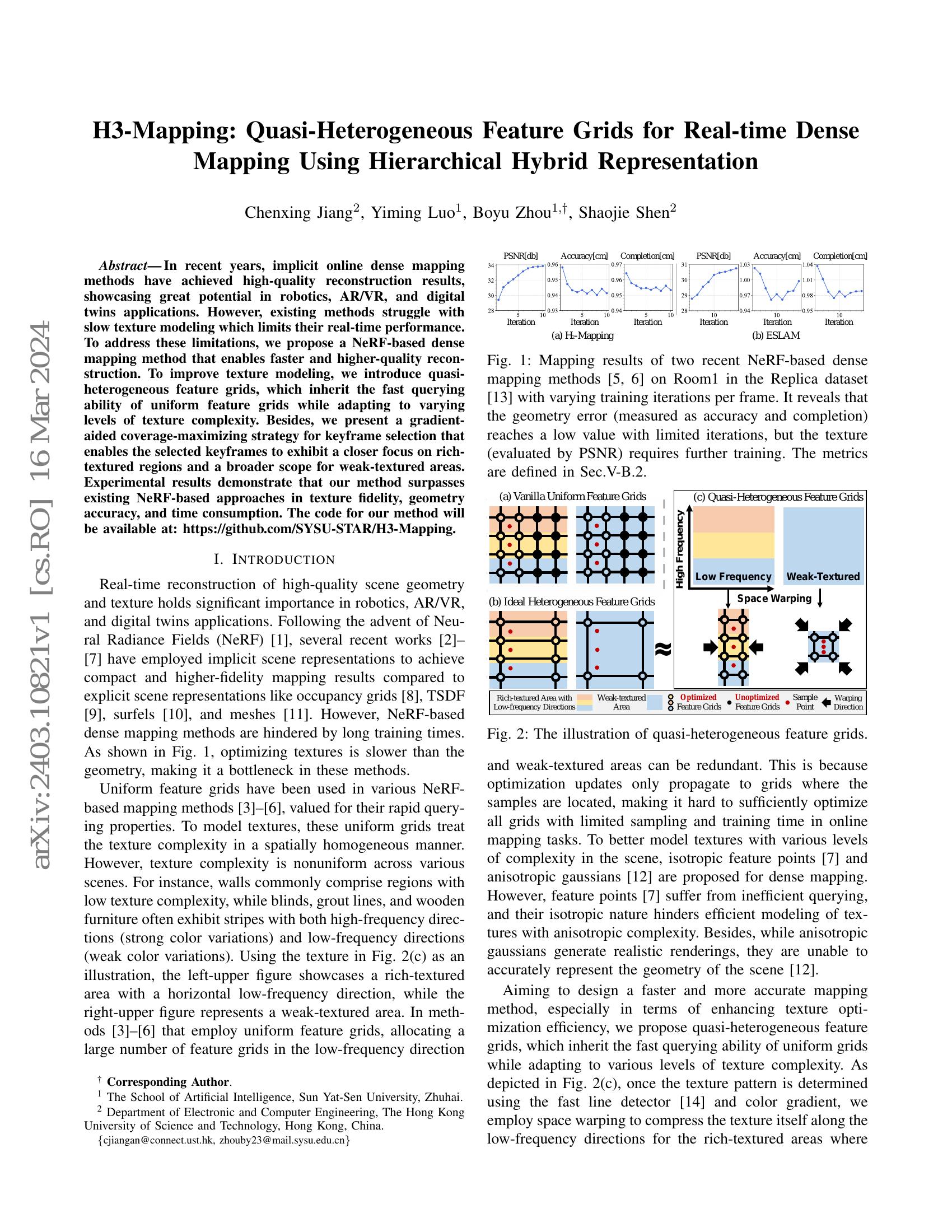 H3-Mapping: Quasi-Heterogeneous Feature Grids for Real-time Dense Mapping Using Hierarchical ...