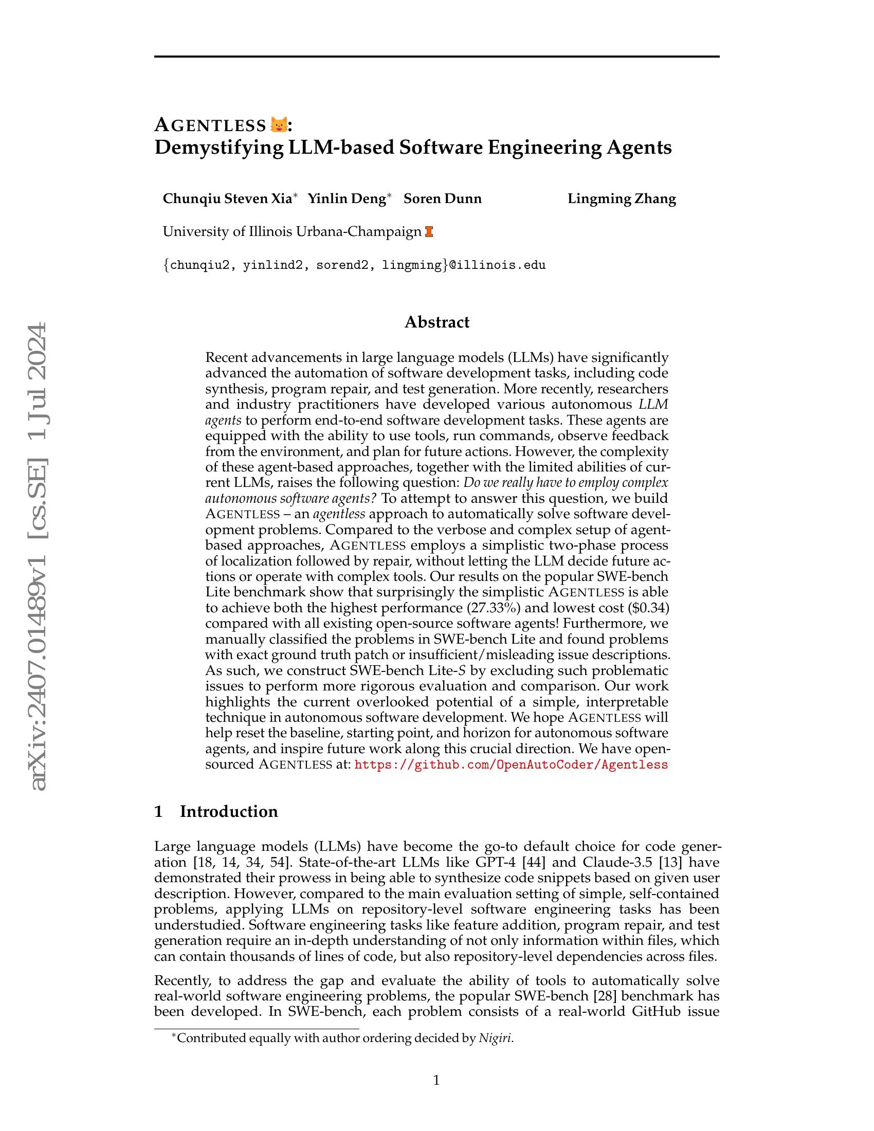 Agentless: Demystifying LLM-based Software Engineering Agents - 智源社区论文