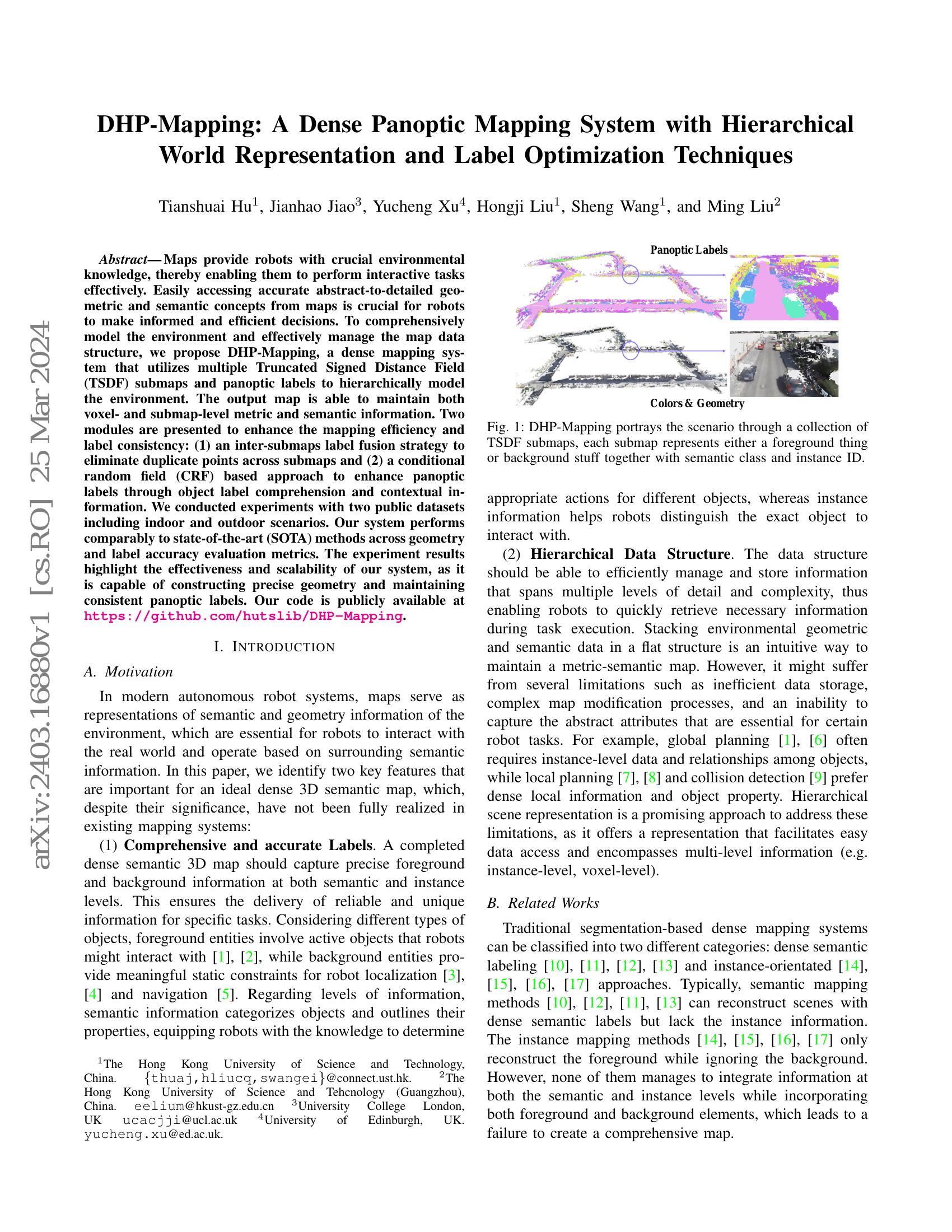 DHP-Mapping: A Dense Panoptic Mapping System with Hierarchical World Representation and Label ...
