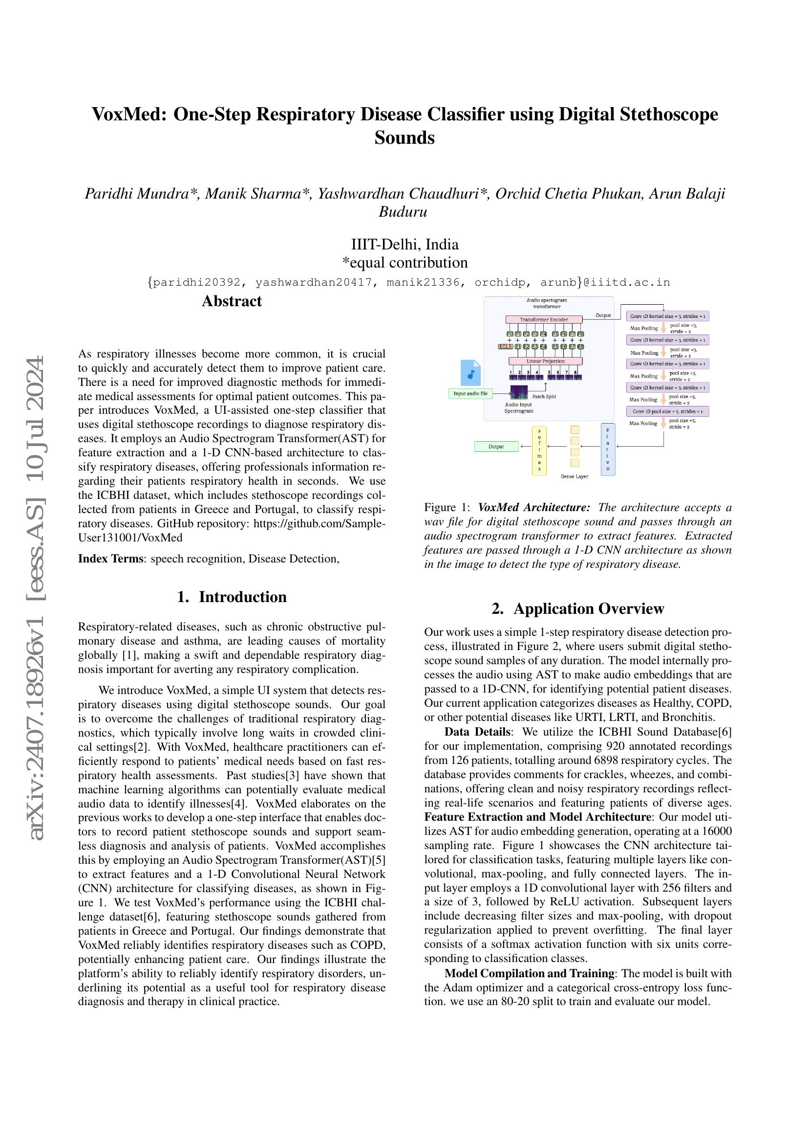 VoxMed: One-Step Respiratory Disease Classifier using Digital ...