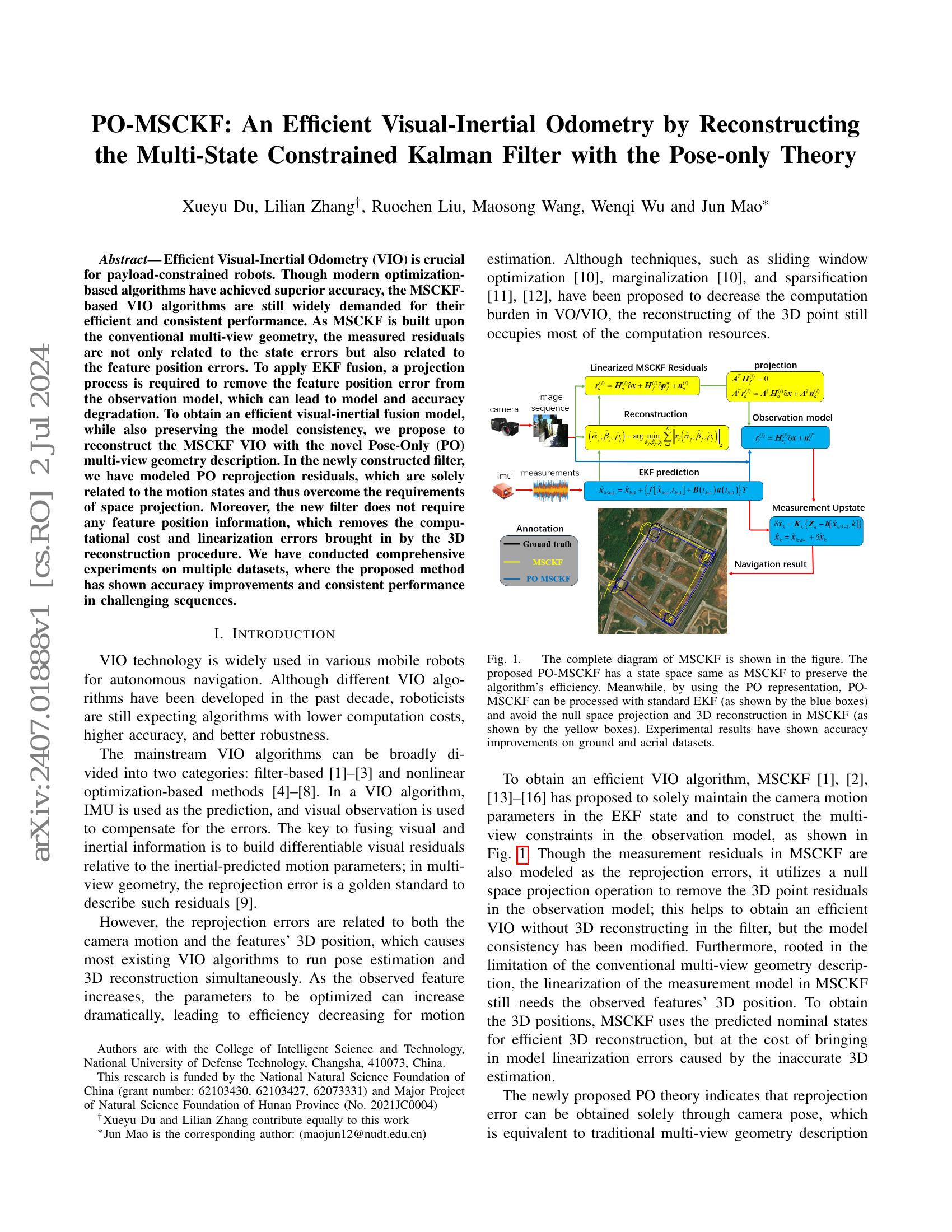 PO-MSCKF: An Efficient Visual-Inertial Odometry by Reconstructing the Multi-State Constrained ...