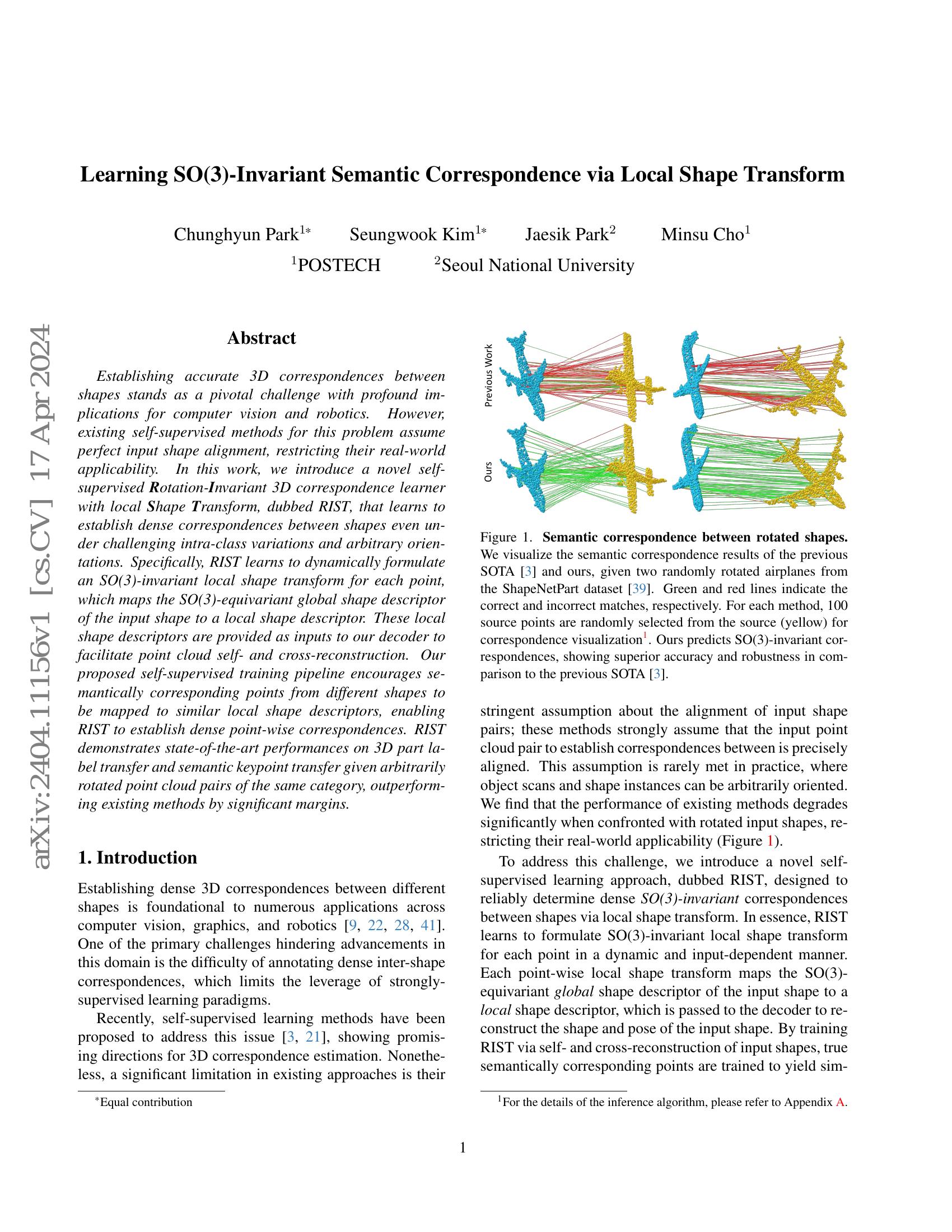 Learning SO(3)-Invariant Semantic Correspondence via Local Shape Transform - 智源社区论文