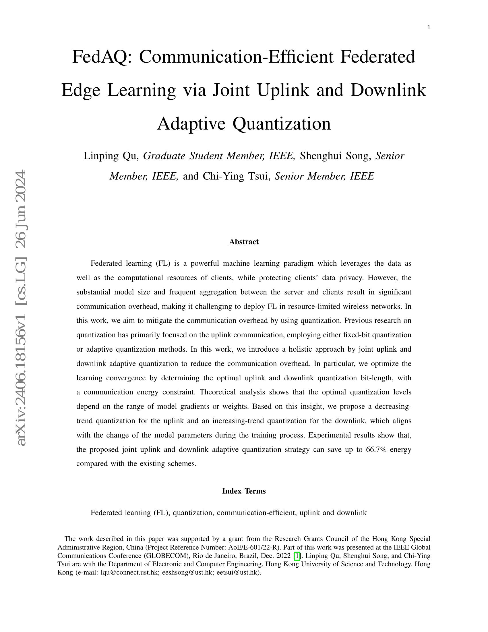 FedAQ: Communication-Efficient Federated Edge Learning via Joint Uplink and Downlink Adaptive ...