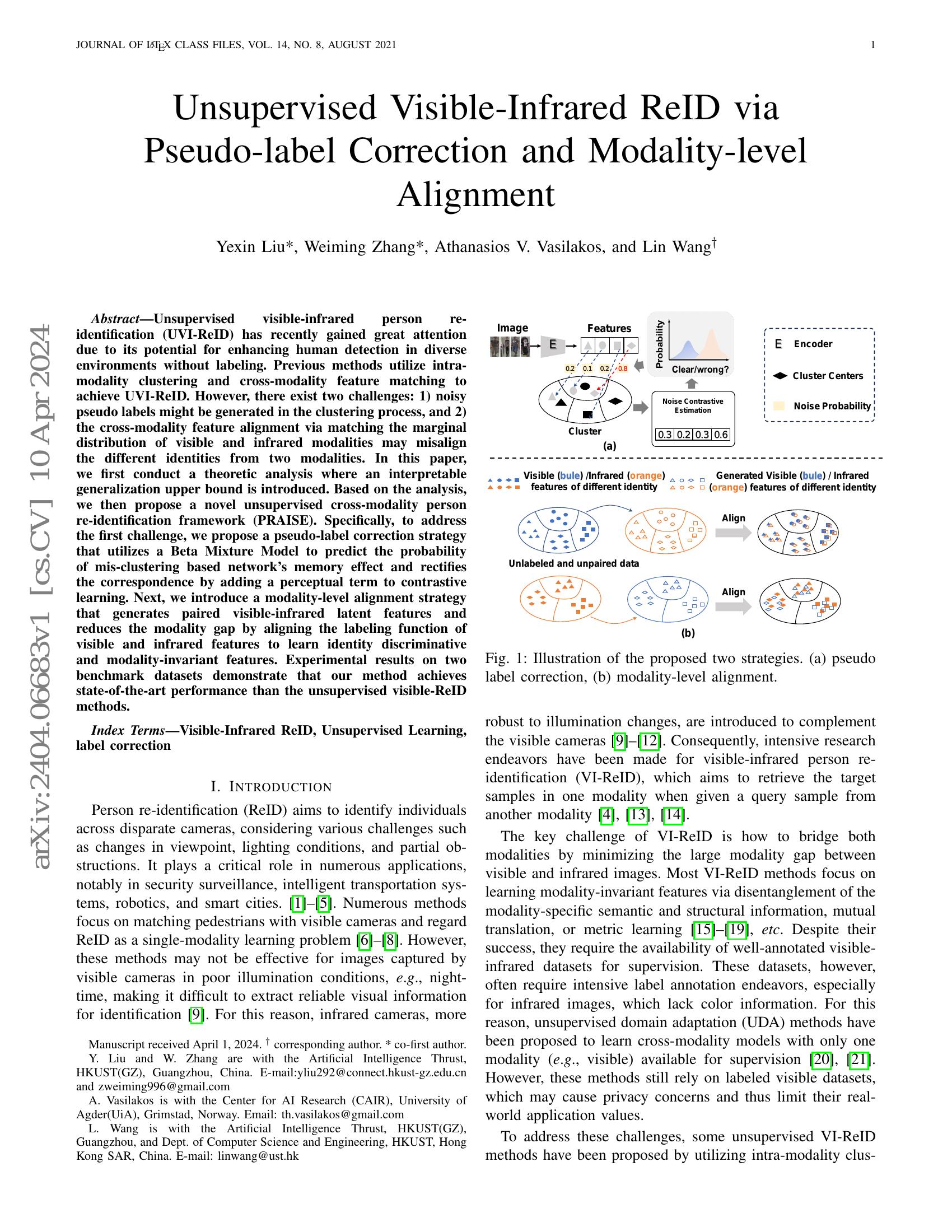 Unsupervised Visible-Infrared ReID via Pseudo-label Correction and ...