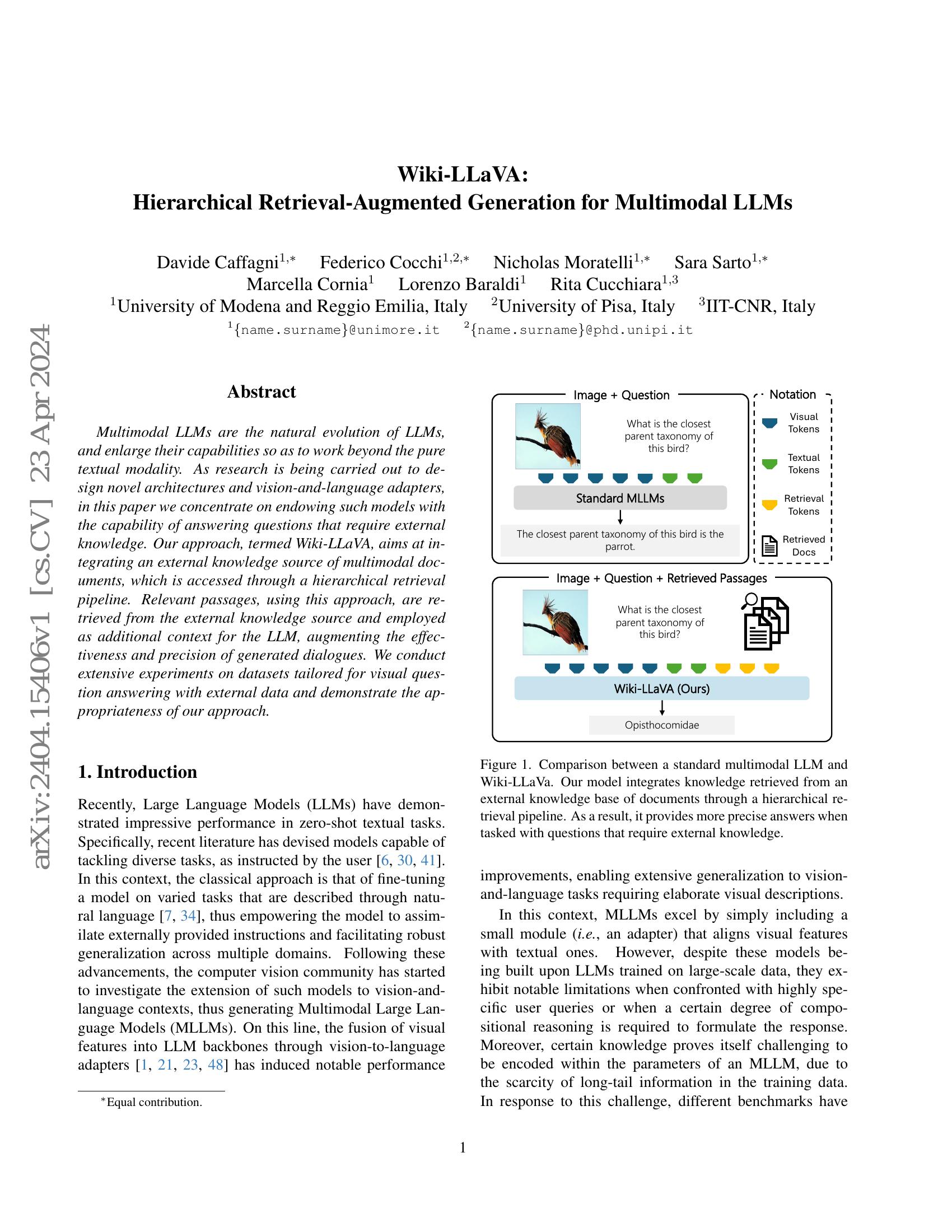 Wiki-LLaVA: Hierarchical Retrieval-Augmented Generation for Multimodal LLMs - 智源社区论文