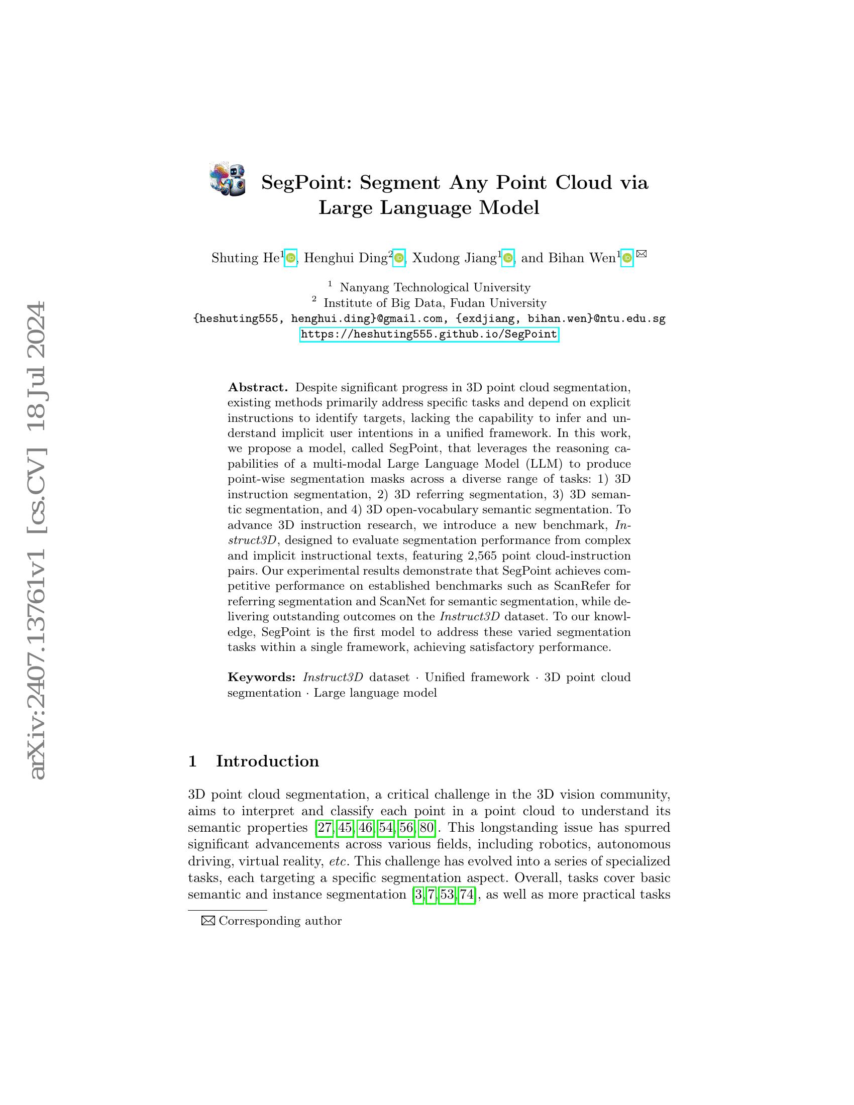 SegPoint: Segment Any Point Cloud via Large Language Model - 智源社区论文