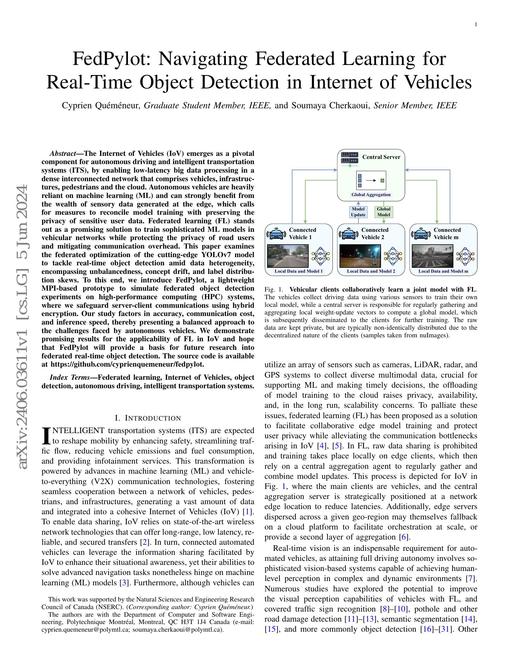 FedPylot: Navigating Federated Learning for Real-Time Object Detection in Internet of Vehicles ...