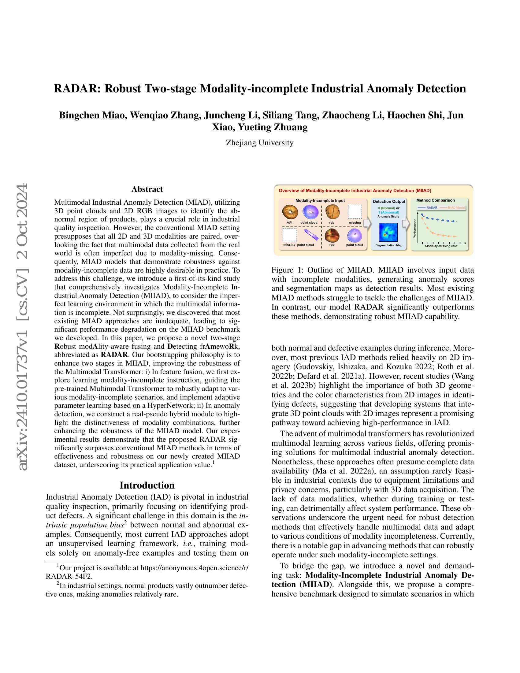 Radar Robust Two Stage Modality Incomplete Industrial Anomaly Detection 智源社区论文