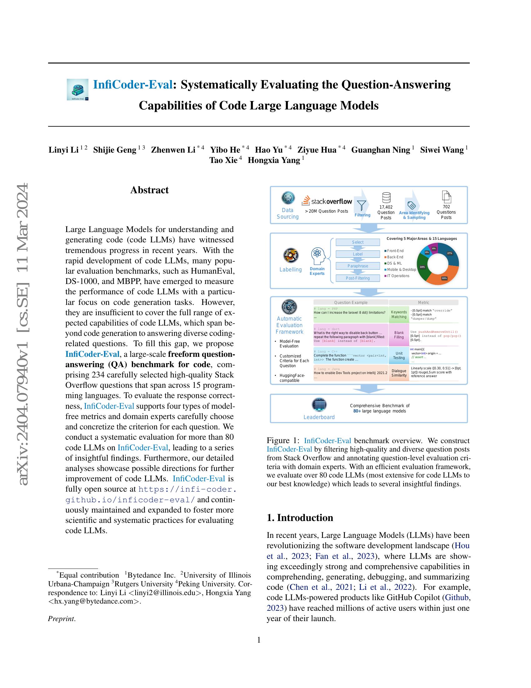 Inficoder Eval Systematically Evaluating The Question Answering Capabilities Of Code Large