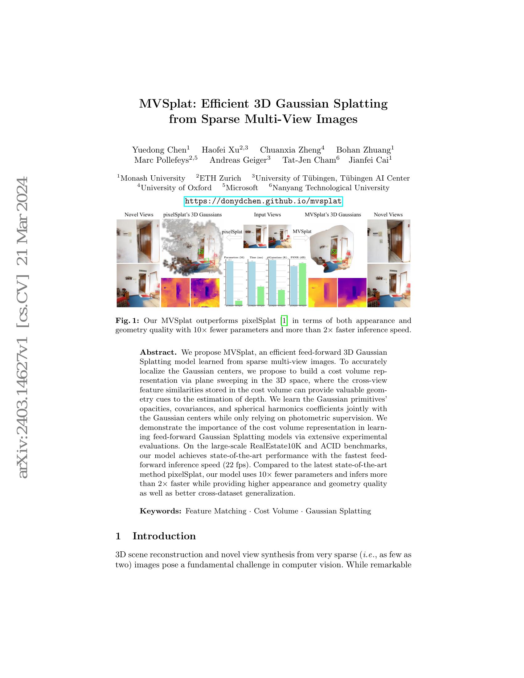 MVSplat: Efficient 3D Gaussian Splatting from Sparse Multi-View Images - 智源社区论文