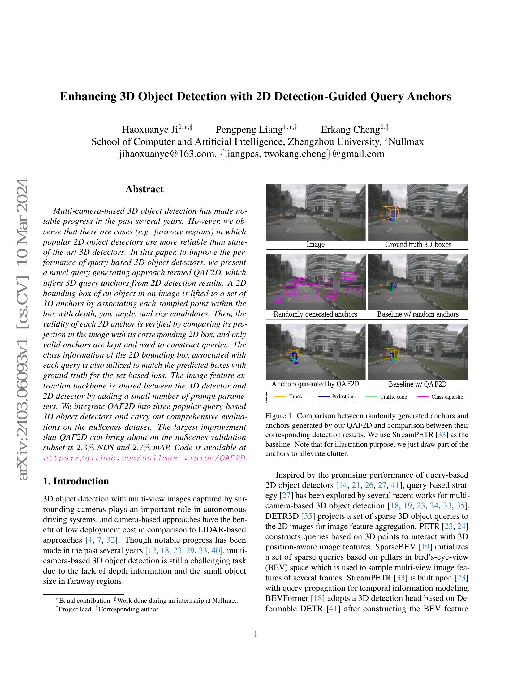 Enhancing 3D Object Detection with 2D Detection-Guided Query Anchors - 智源社区论文