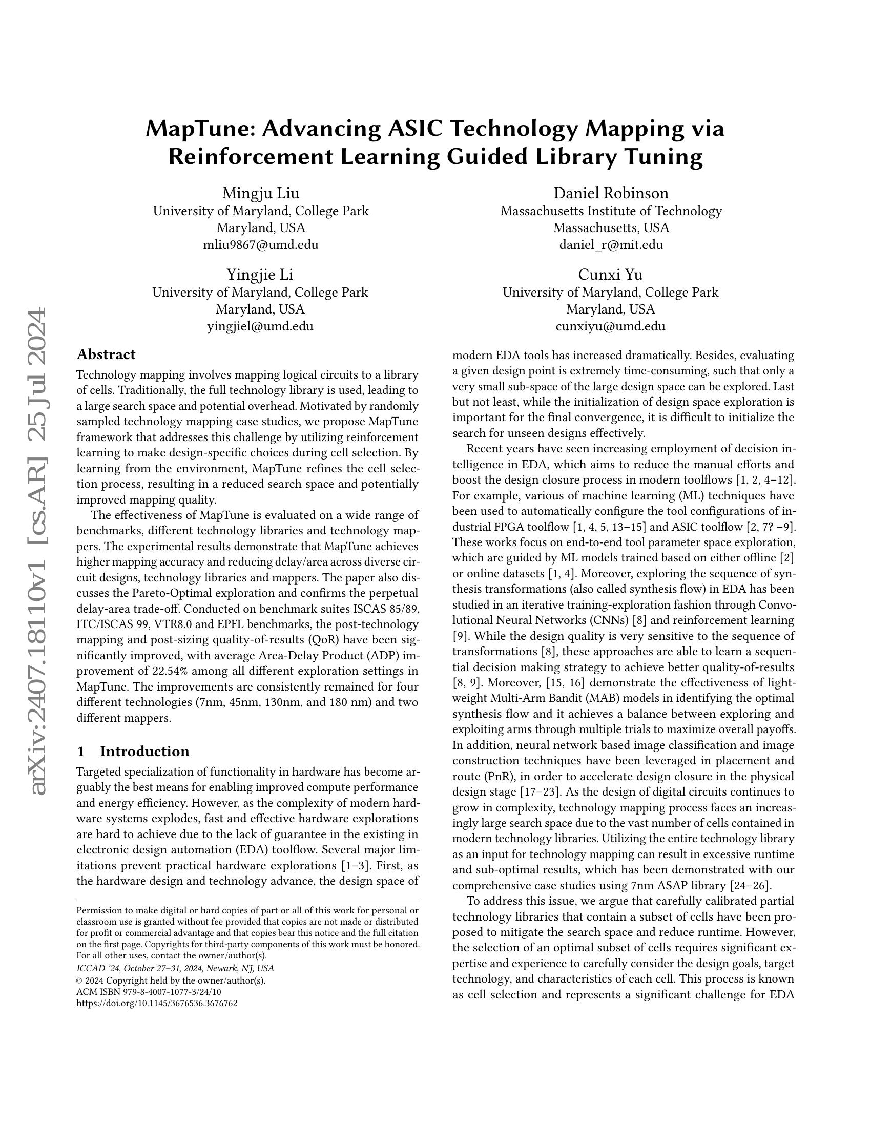 MapTune: Advancing ASIC Technology Mapping via Reinforcement Learning Guided Library Tuning - 智源社区论文