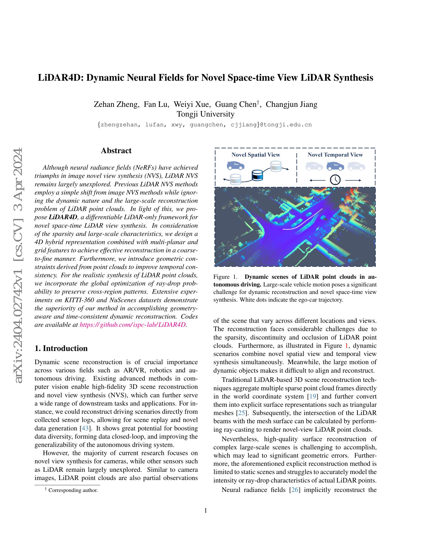 LiDAR4D: Dynamic Neural Fields for Novel Space-time View LiDAR Synthesis - 智源社区论文