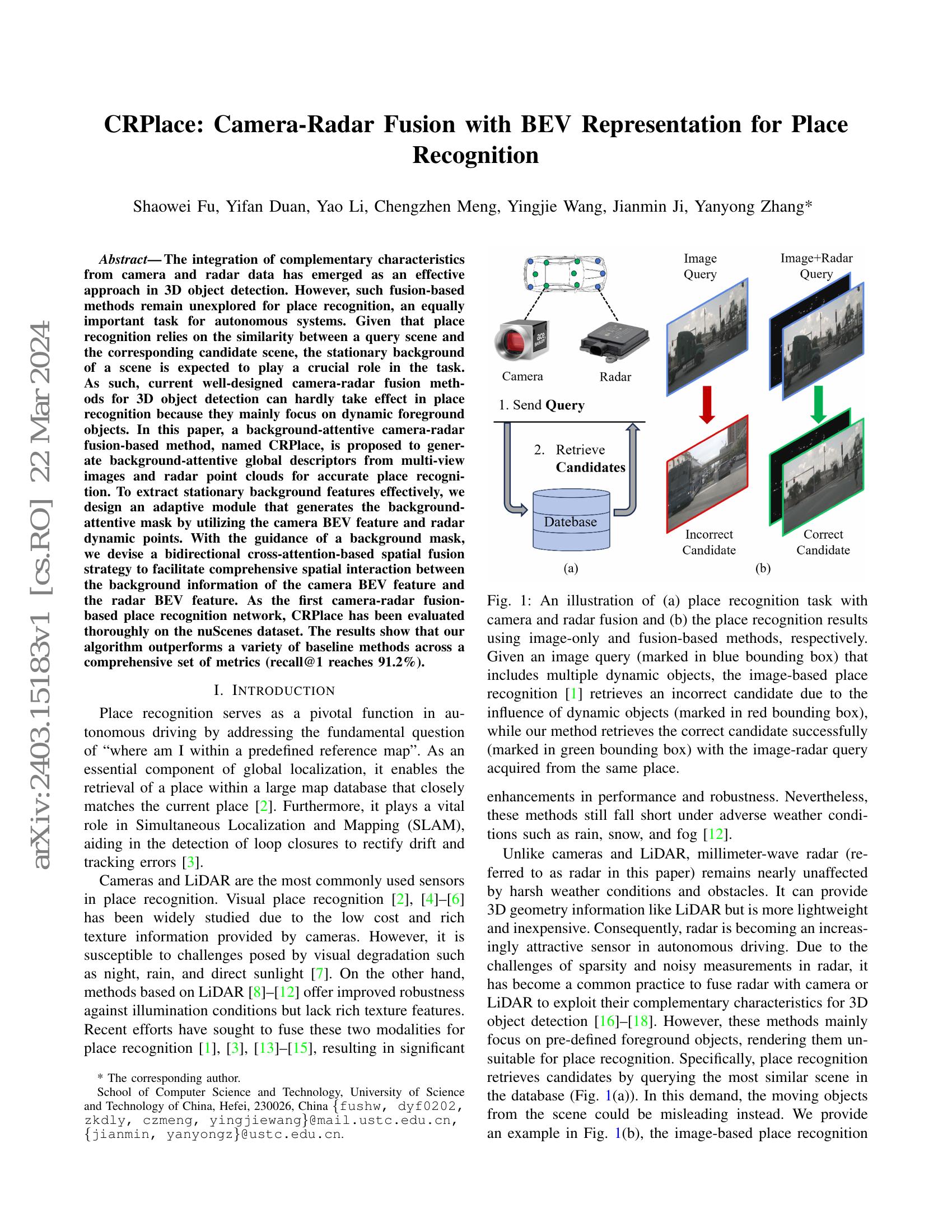 CRPlace: Camera-Radar Fusion with BEV Representation for Place ...