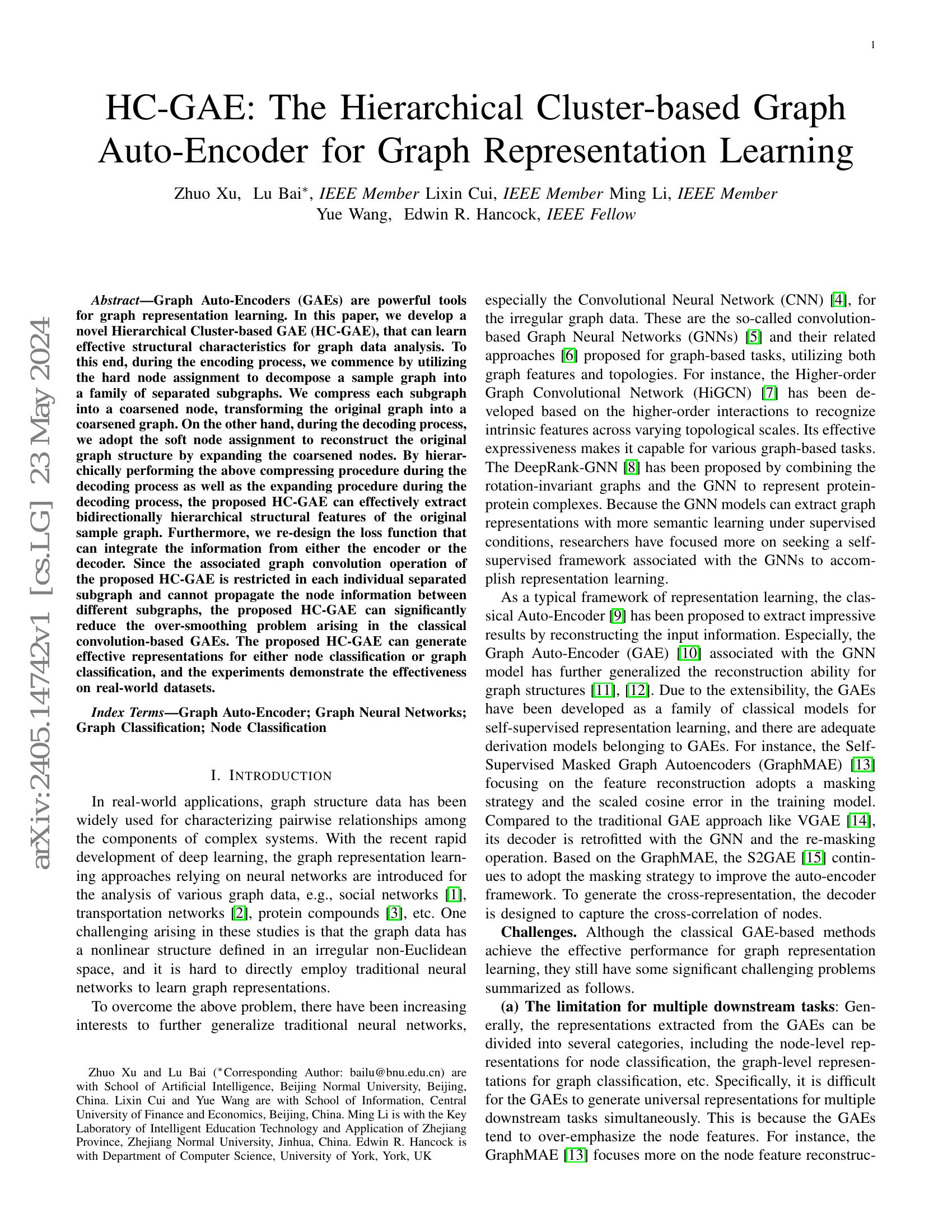 HC-GAE: The Hierarchical Cluster-based Graph Auto-Encoder for Graph Representation Learning - 智源社区论文
