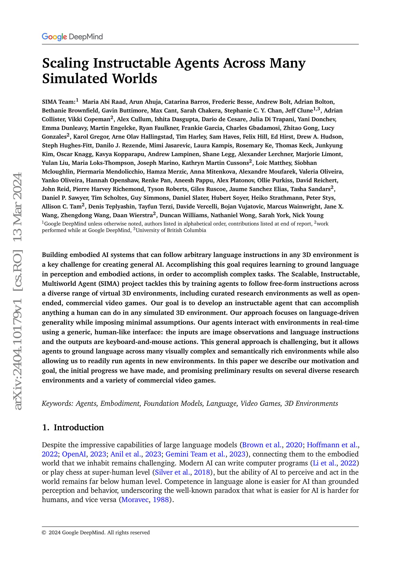 Scaling Instructable Agents Across Many Simulated Worlds - 智源社区论文