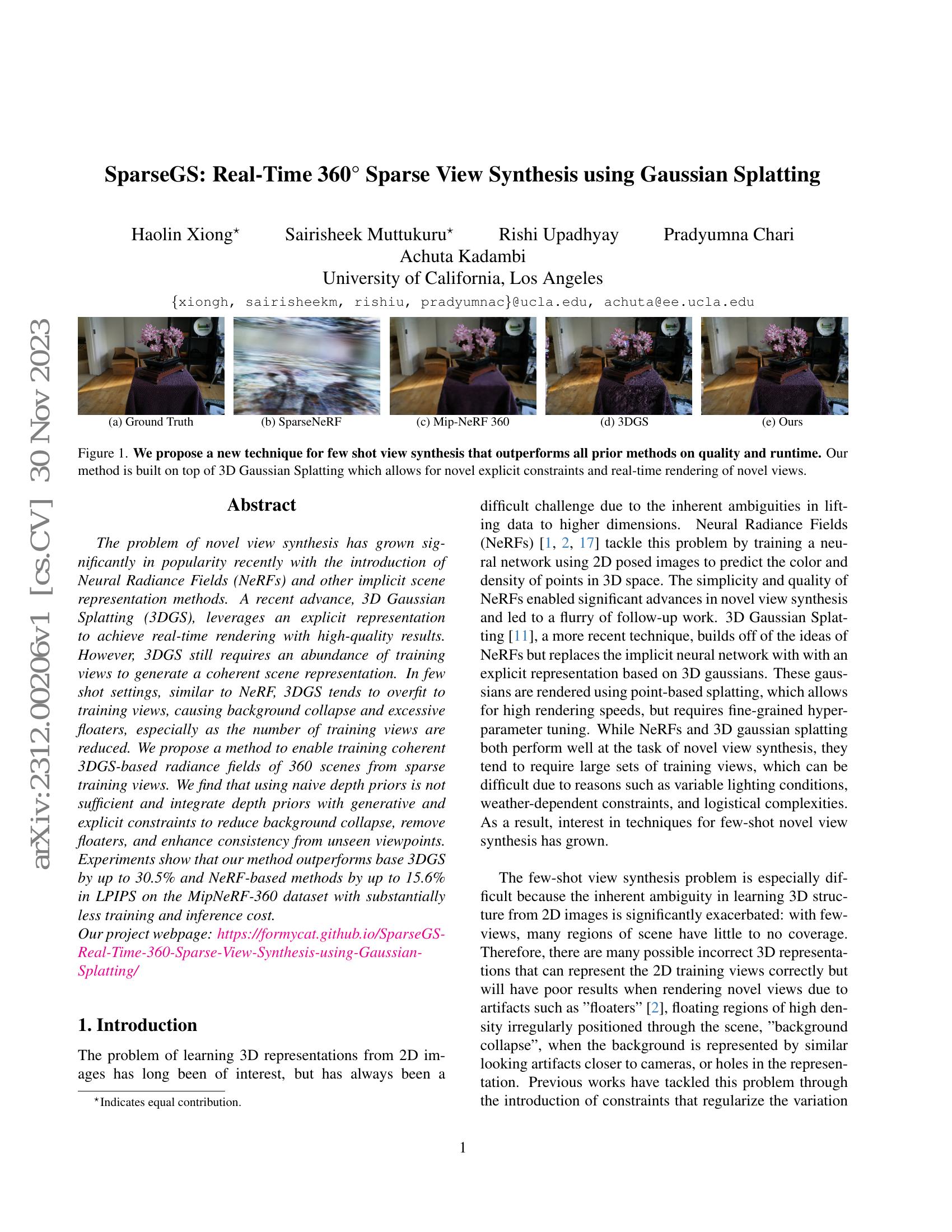 SparseGS: Real-Time 360° Sparse View Synthesis using Gaussian Splatting - 智源社区论文