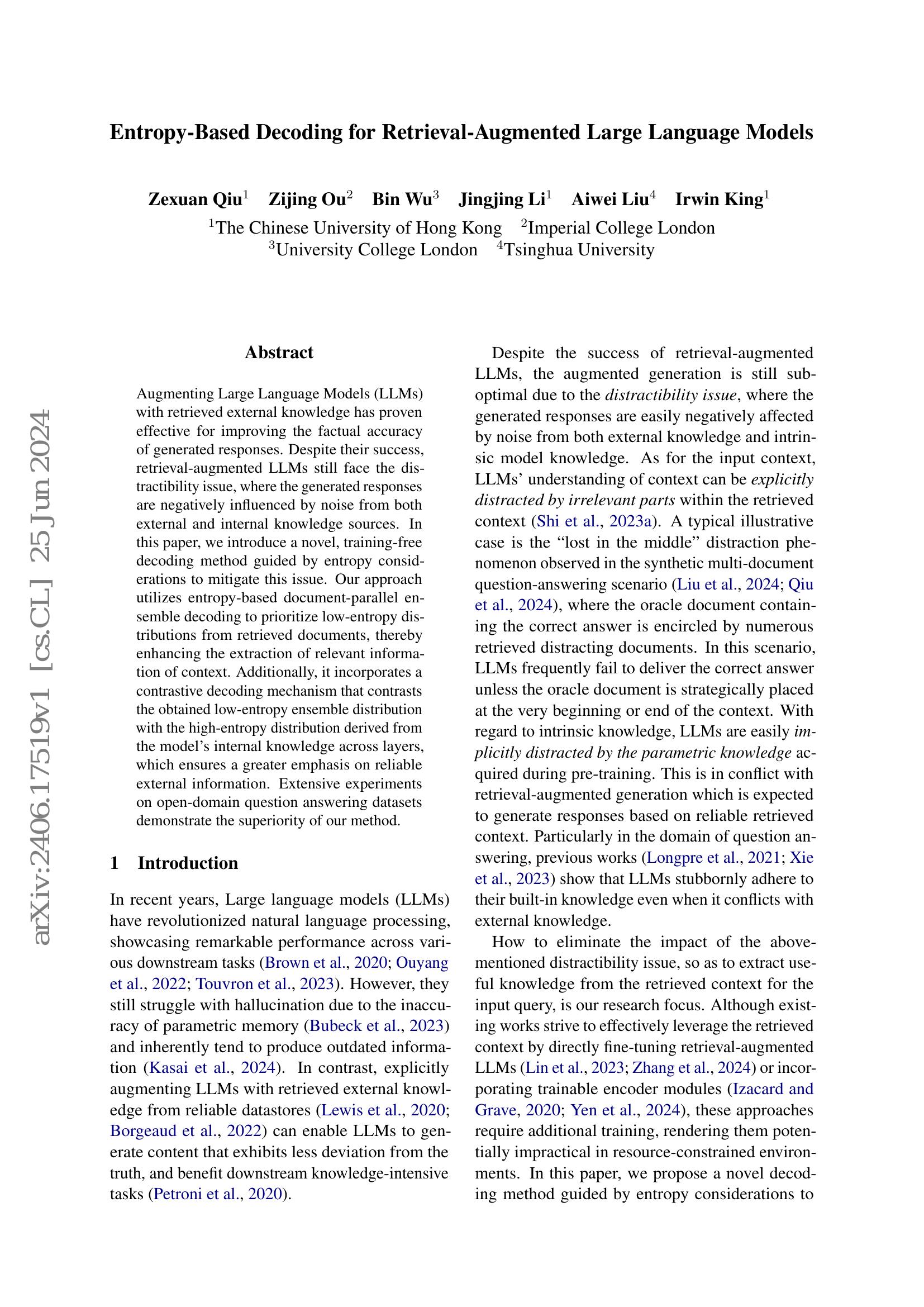 Entropy-Based Decoding for Retrieval-Augmented Large Language Models - 智源社区论文