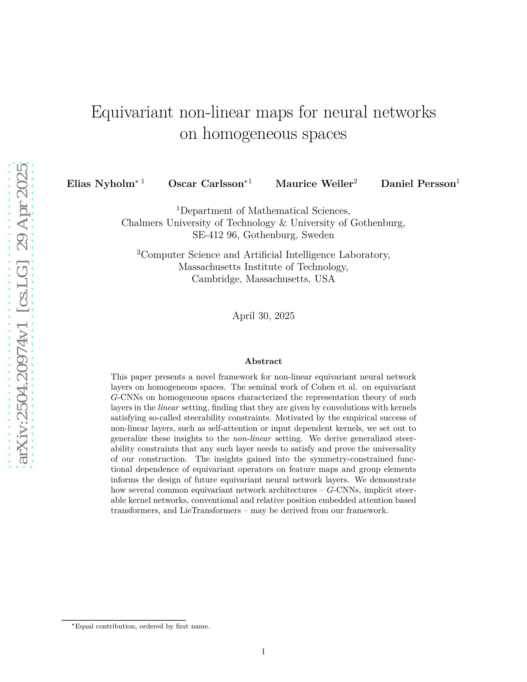 Equivariant non-linear maps for neural networks on homogeneous spaces ...