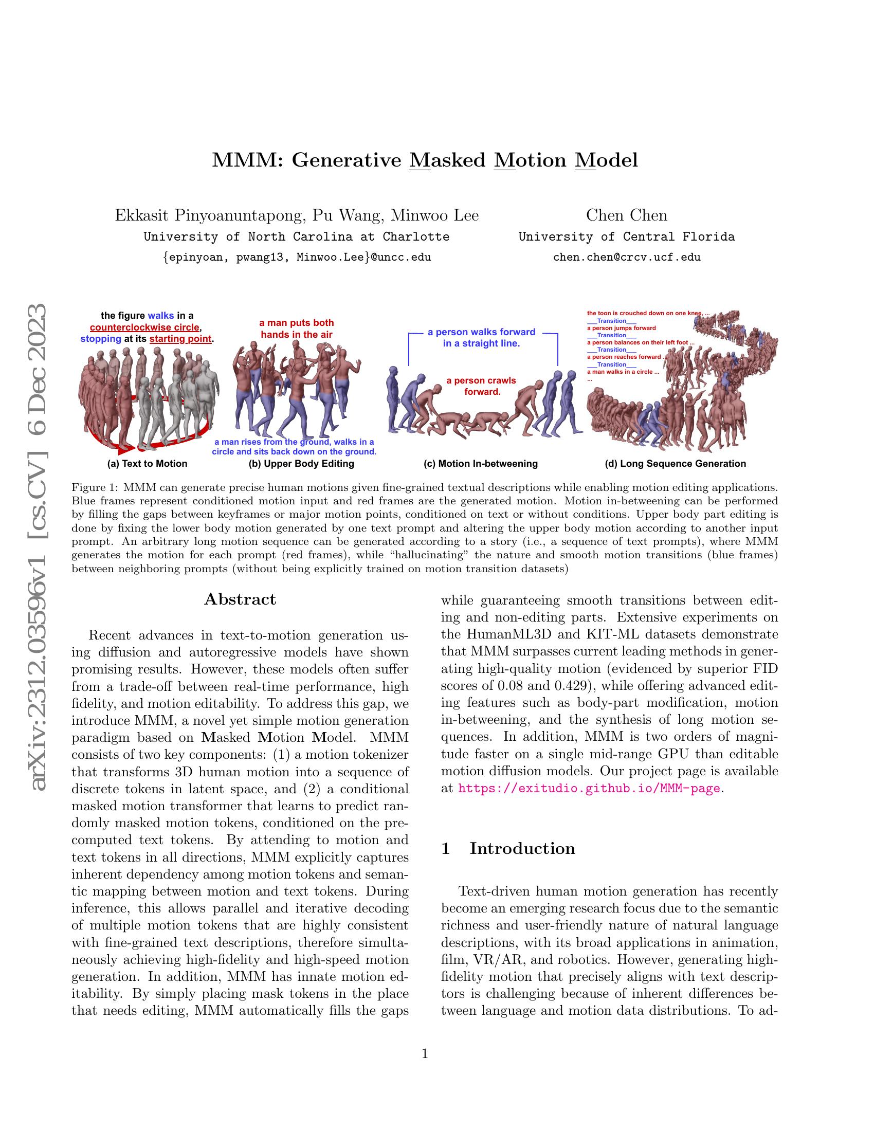 MMM: Generative Masked Motion Model - 智源社区论文