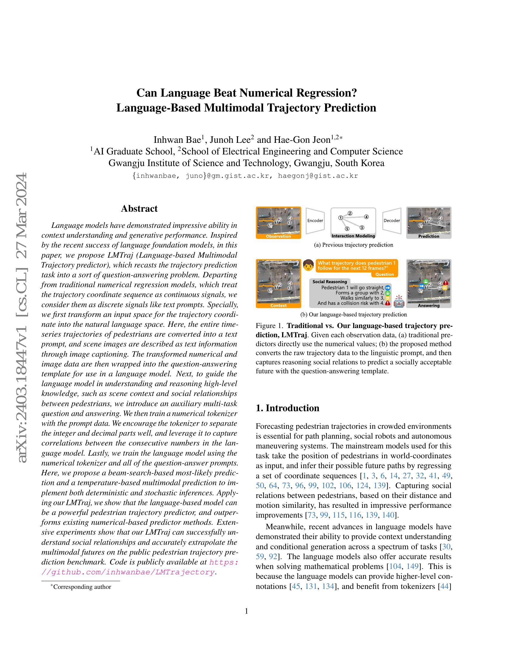 Can Language Beat Numerical Regression? Language-Based Multimodal Trajectory Prediction - 智源社区论文