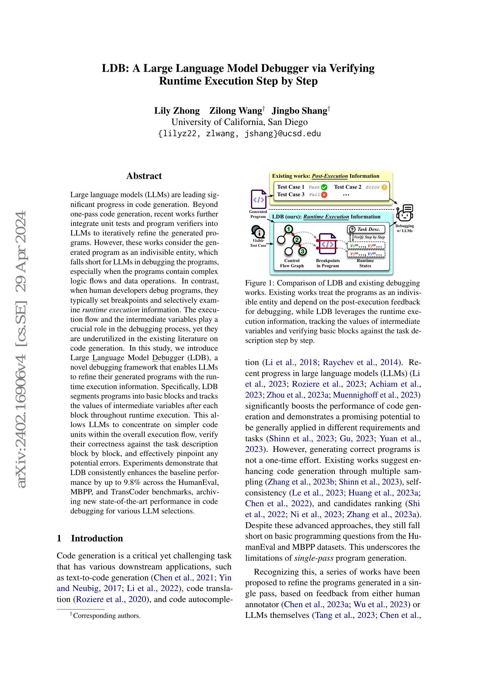 LDB: A Large Language Model Debugger via Verifying Runtime Execution Step-by-step - 智源社区论文