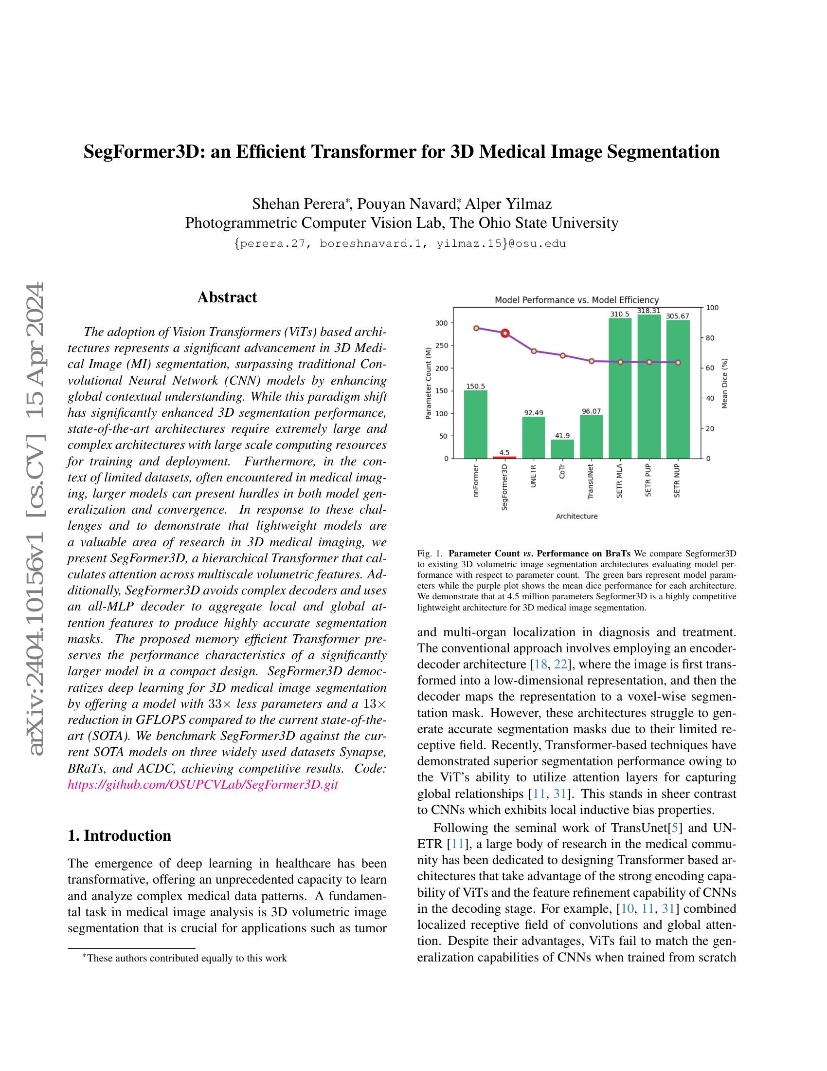 SegFormer3D: an Efficient Transformer for 3D Medical Image Segmentation ...