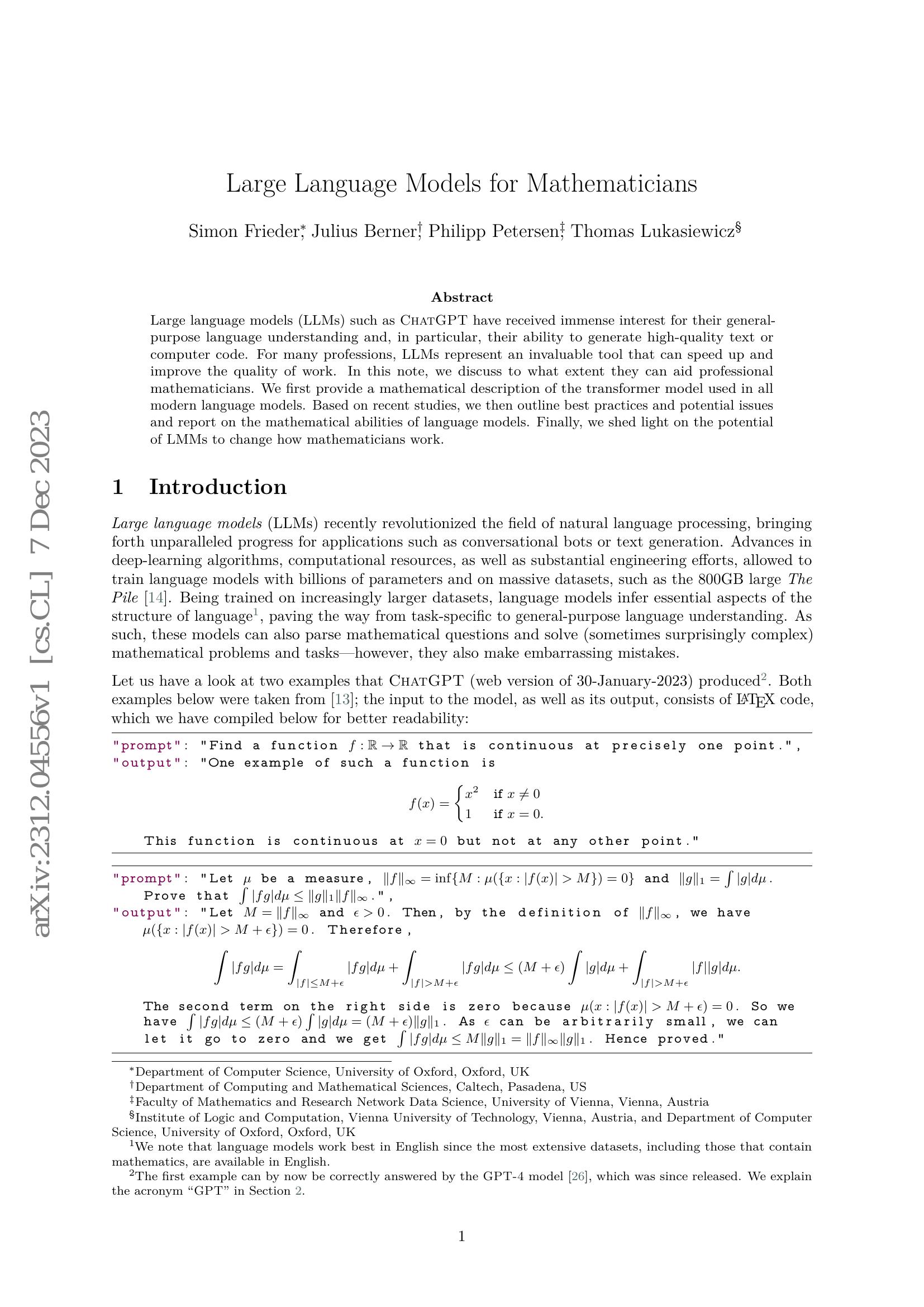 Large Language Models for Mathematicians - 智源社区论文