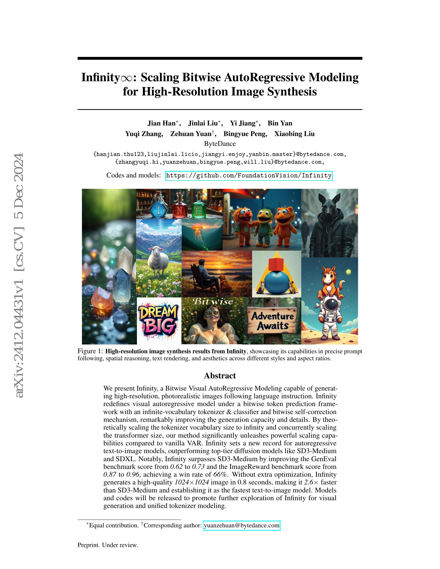 Infinity: Scaling Bitwise AutoRegressive Modeling for High-Resolution Image Synthesis - 智源社区论文