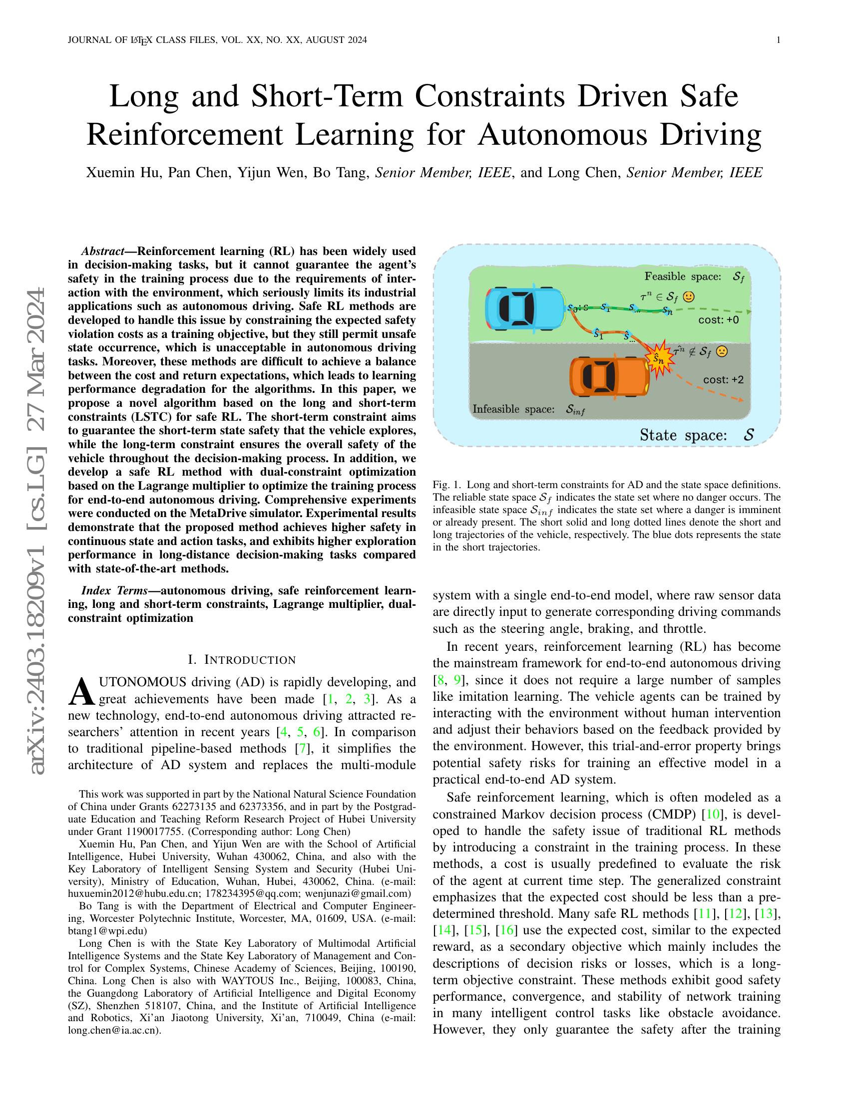 Long and Short-Term Constraints Driven Safe Reinforcement Learning for Autonomous Driving - 智源社区论文