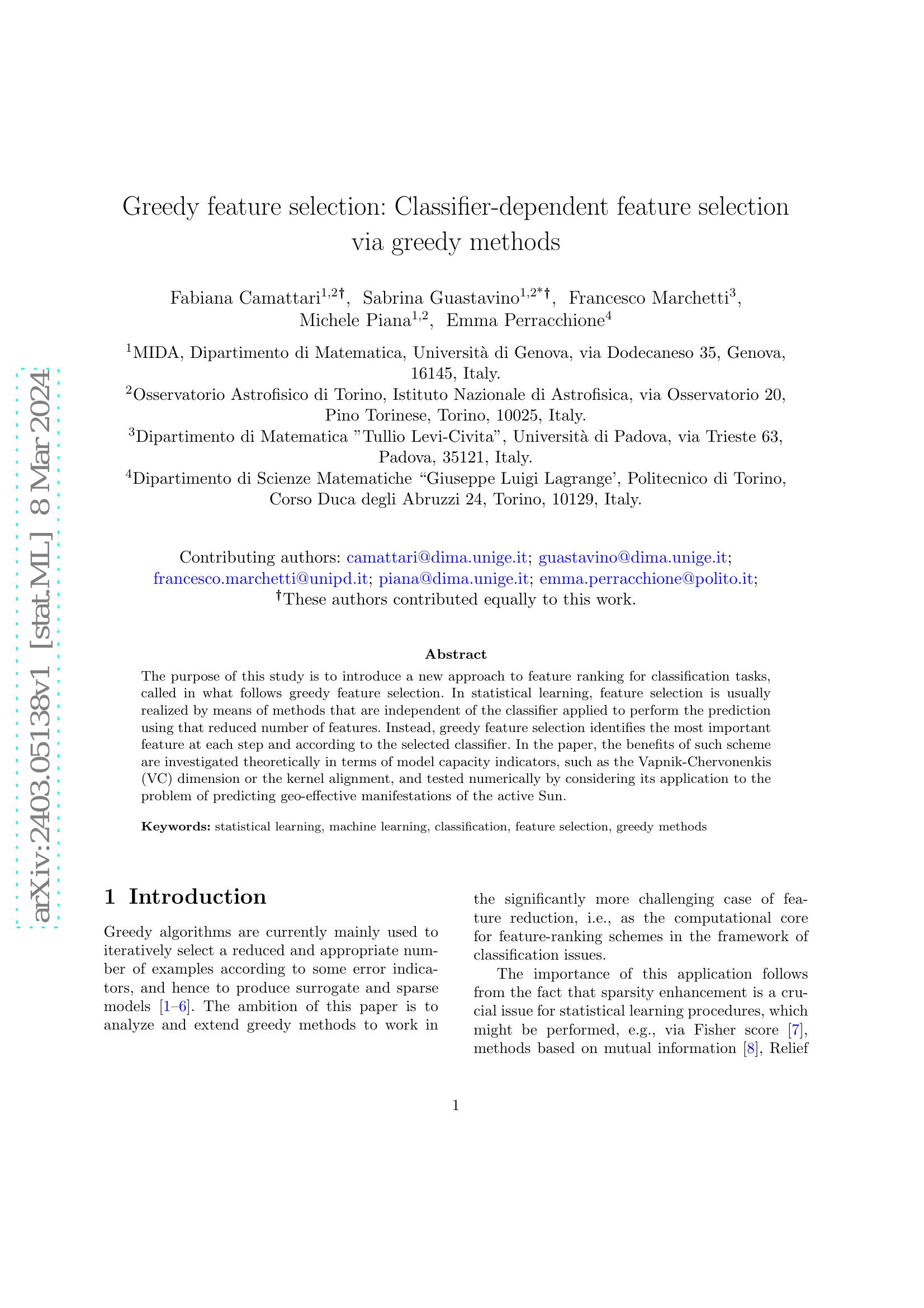 Greedy feature selection: Classifier-dependent feature selection via greedy methods - 智源社区论文