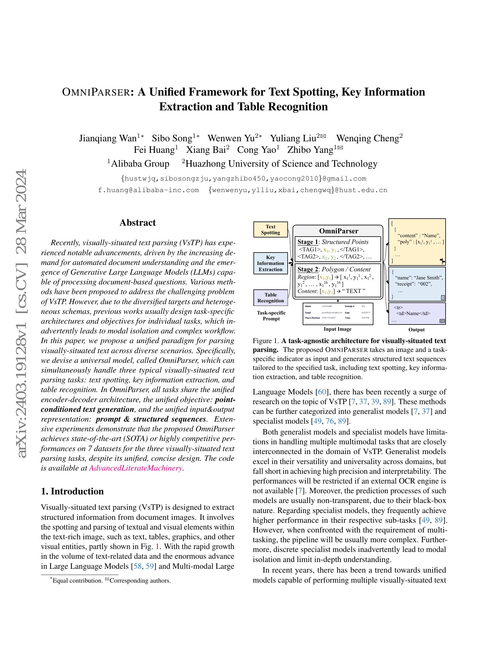 OmniParser: A Unified Framework for Text Spotting, Key Information Extraction and Table ...