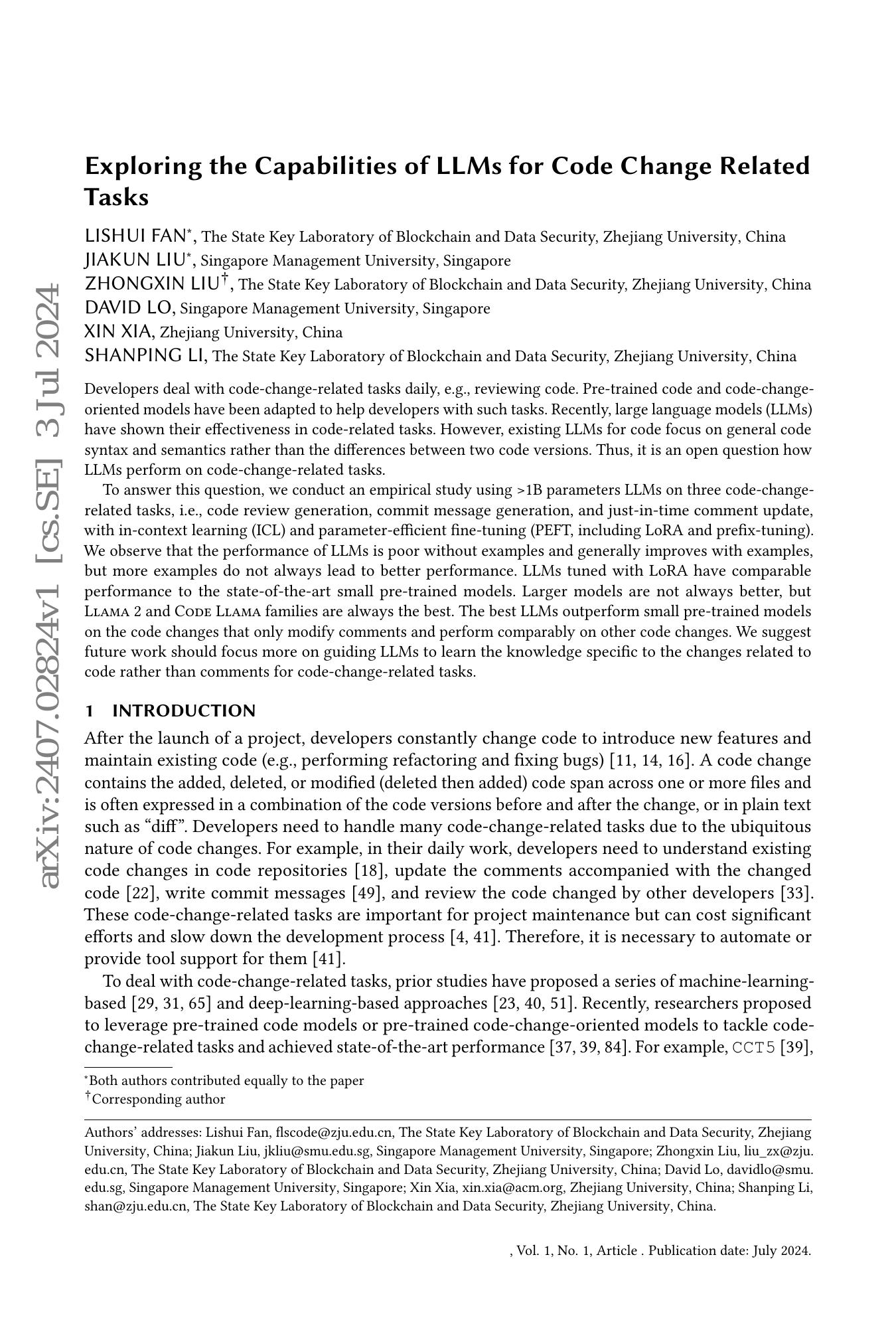 Exploring the Capabilities of LLMs for Code Change Related Tasks - 智源社区论文