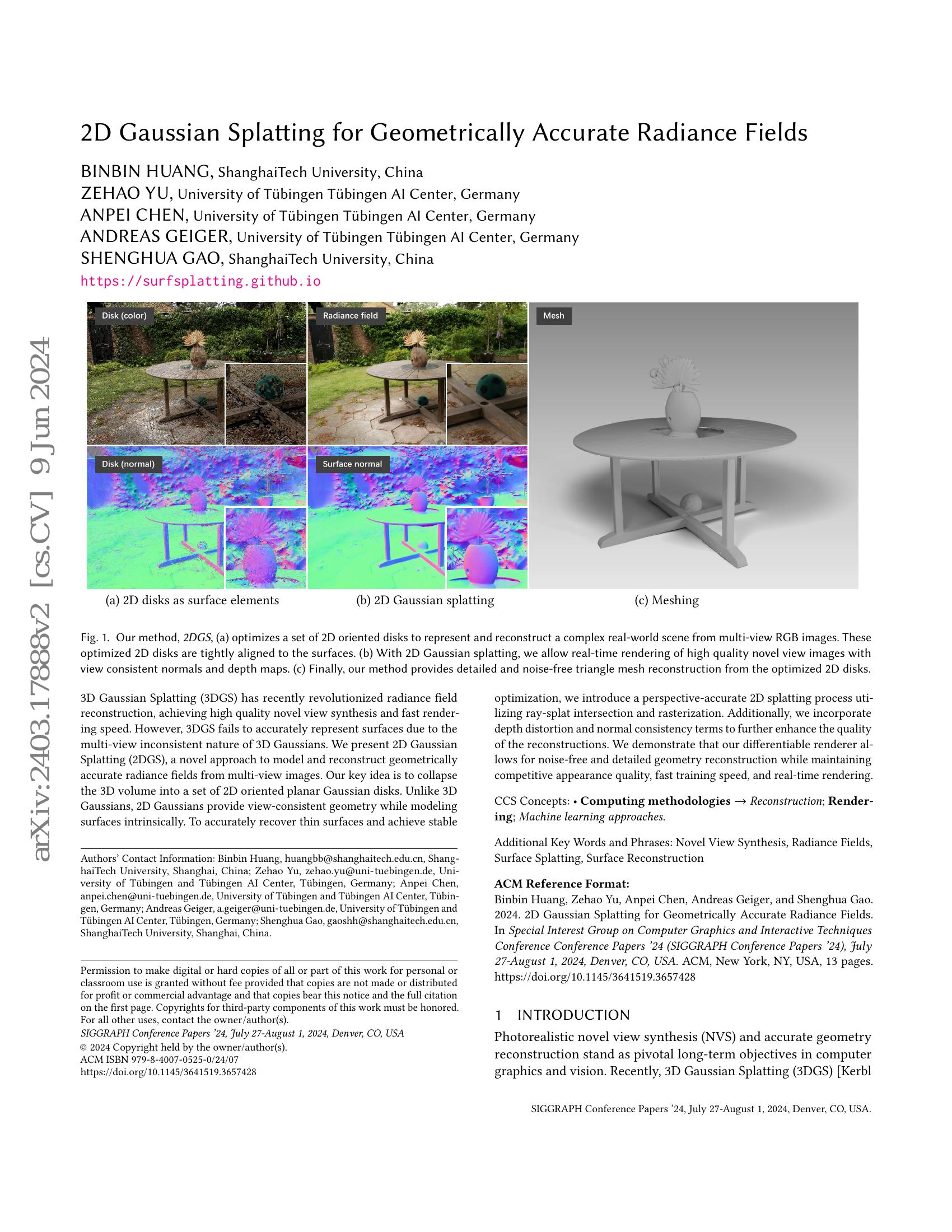 2D Gaussian Splatting for Geometrically Accurate Radiance Fields - 智源社区论文