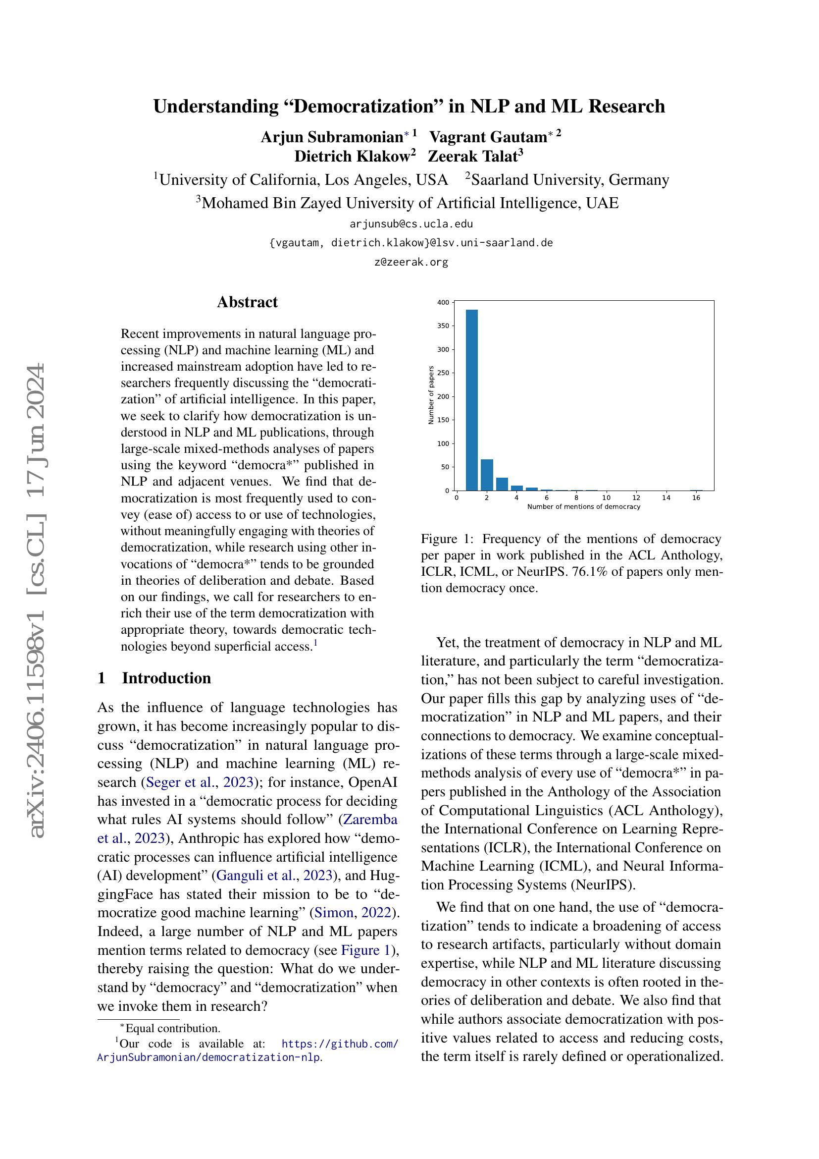 Understanding "Democratization" in NLP and ML Research - 智源社区论文