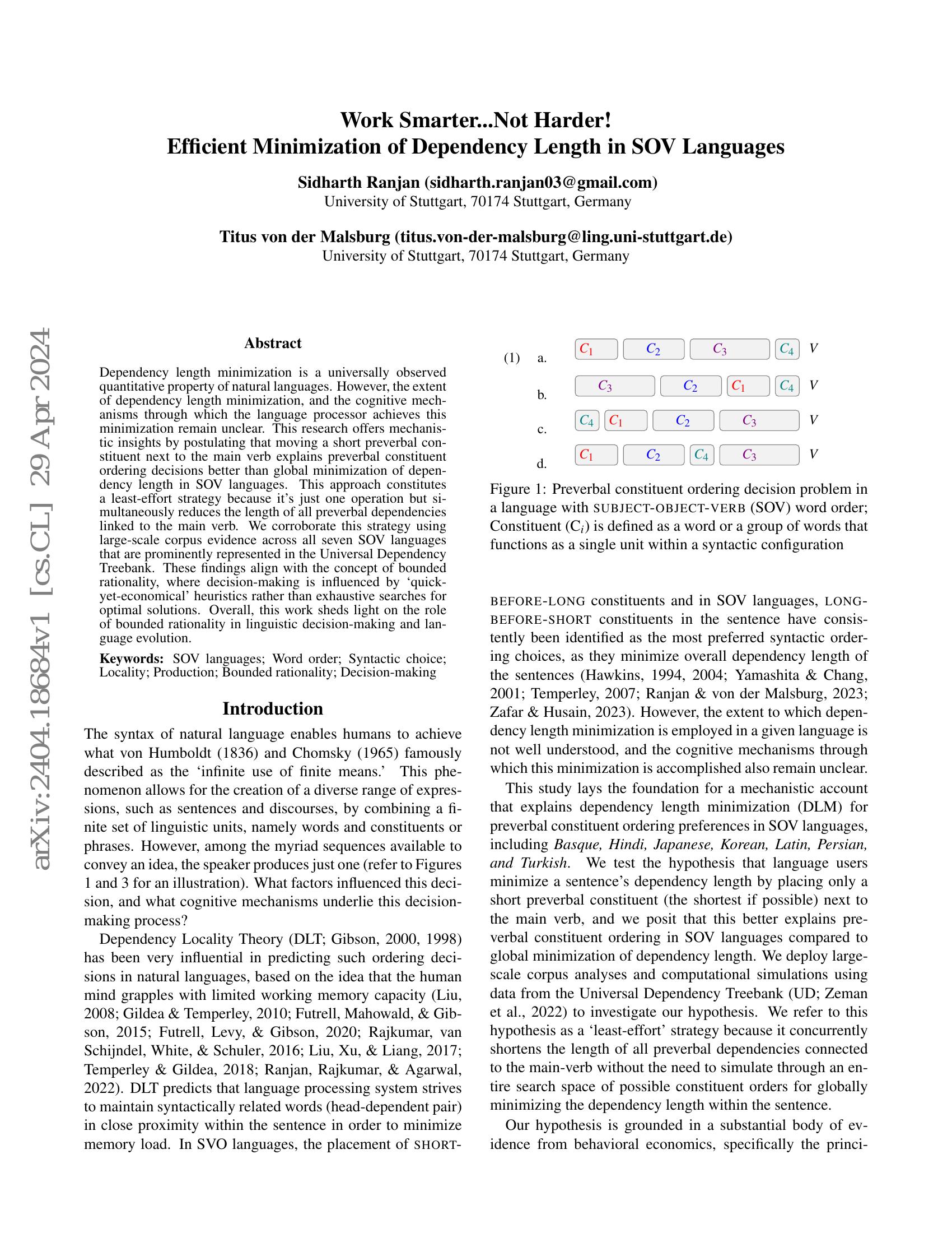 Work Smarter...Not Harder: Efficient Minimization of Dependency Length in SOV Languages - 智源社区论文