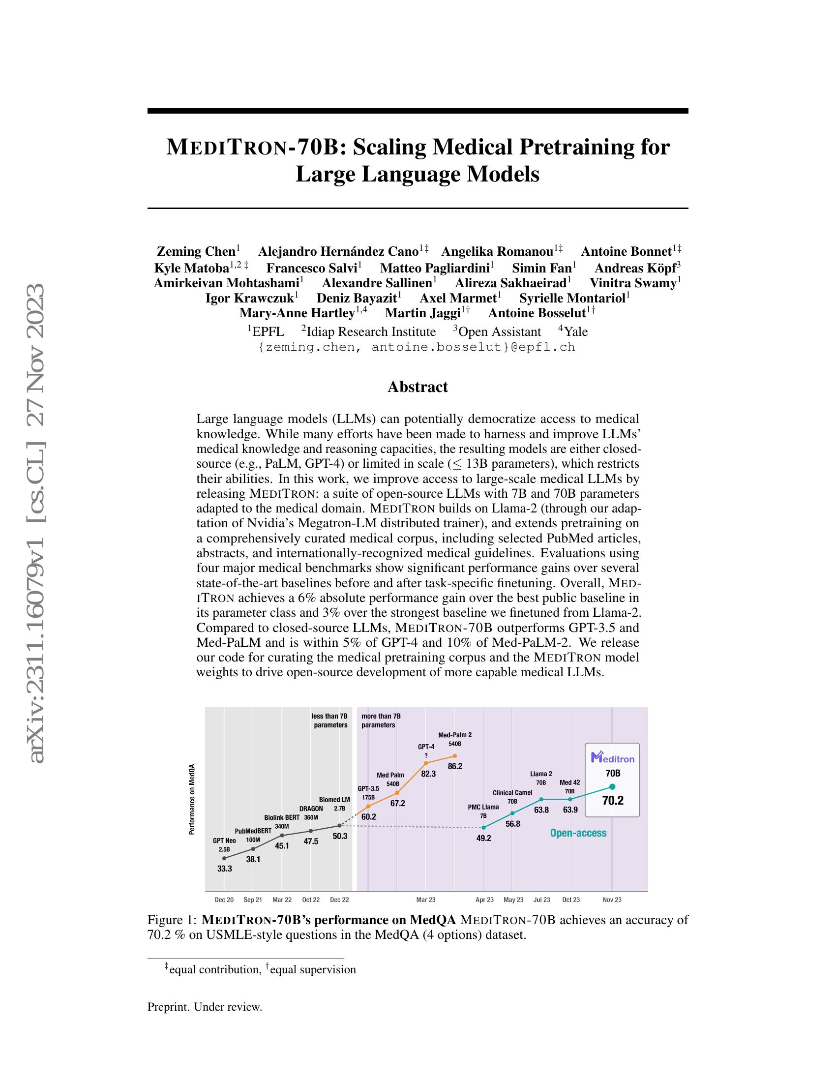 MEDITRON-70B: Scaling Medical Pretraining for Large Language Models - 智源社区论文