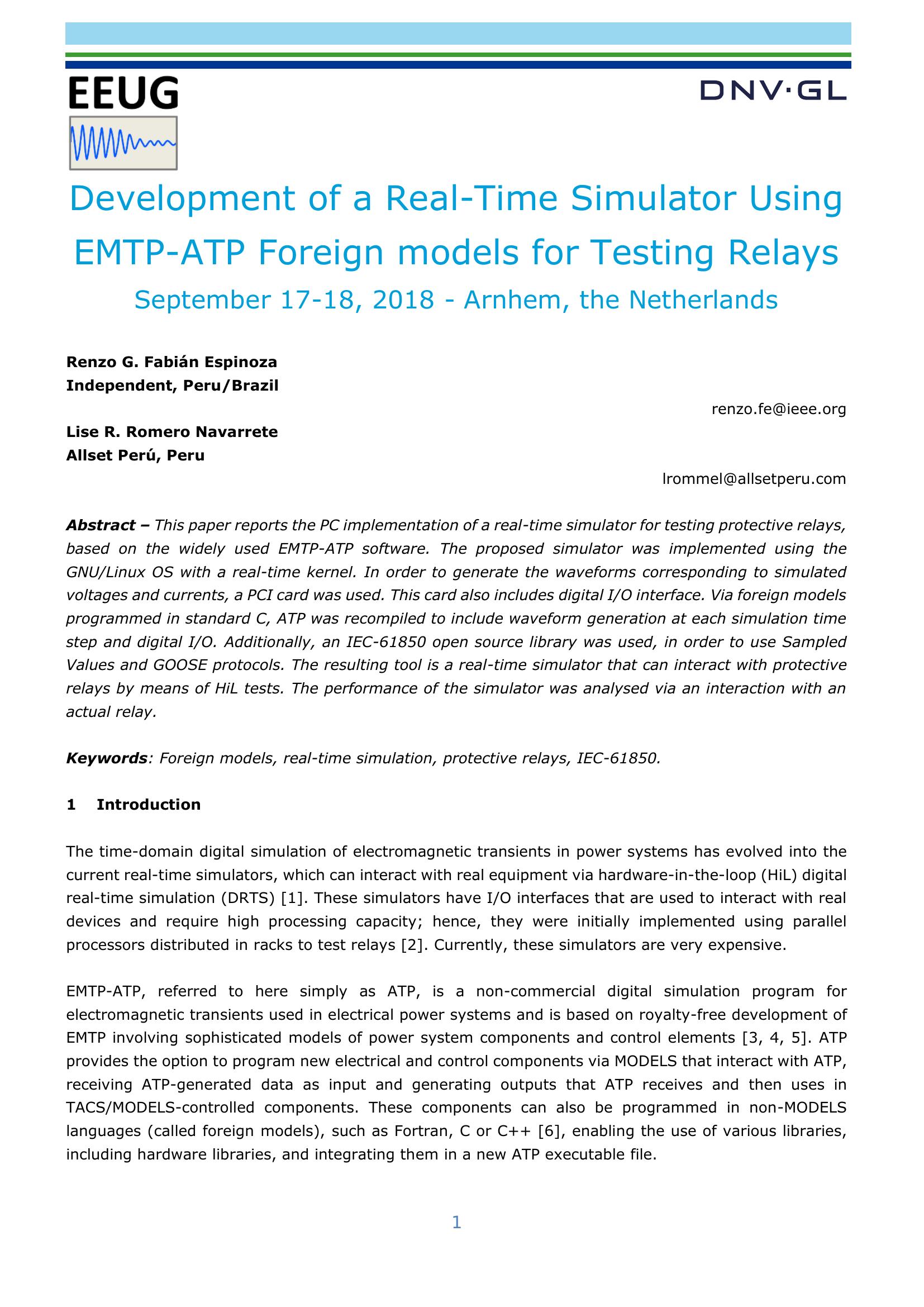 Development of a Real-Time Simulator Using EMTP-ATP Foreign models for ...