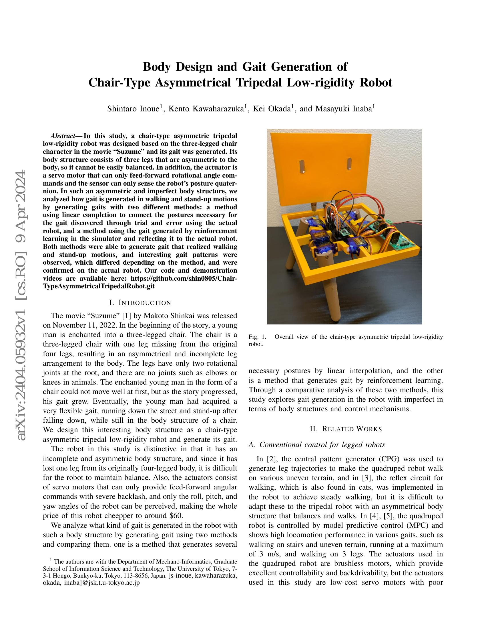 Body Design and Gait Generation of Chair-Type Asymmetrical Tripedal Low ...
