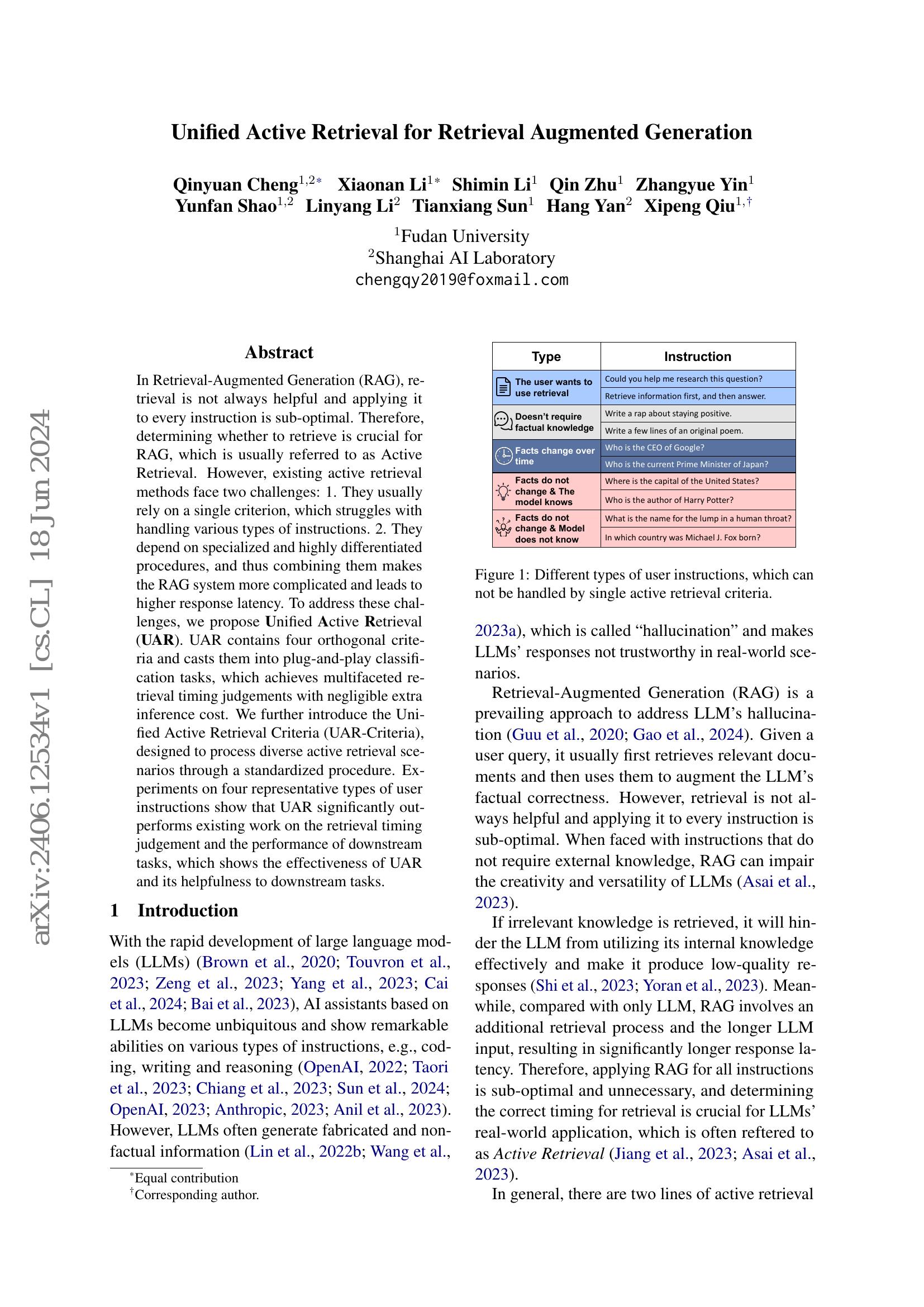 Unified Active Retrieval for Retrieval Augmented Generation - 智源社区论文