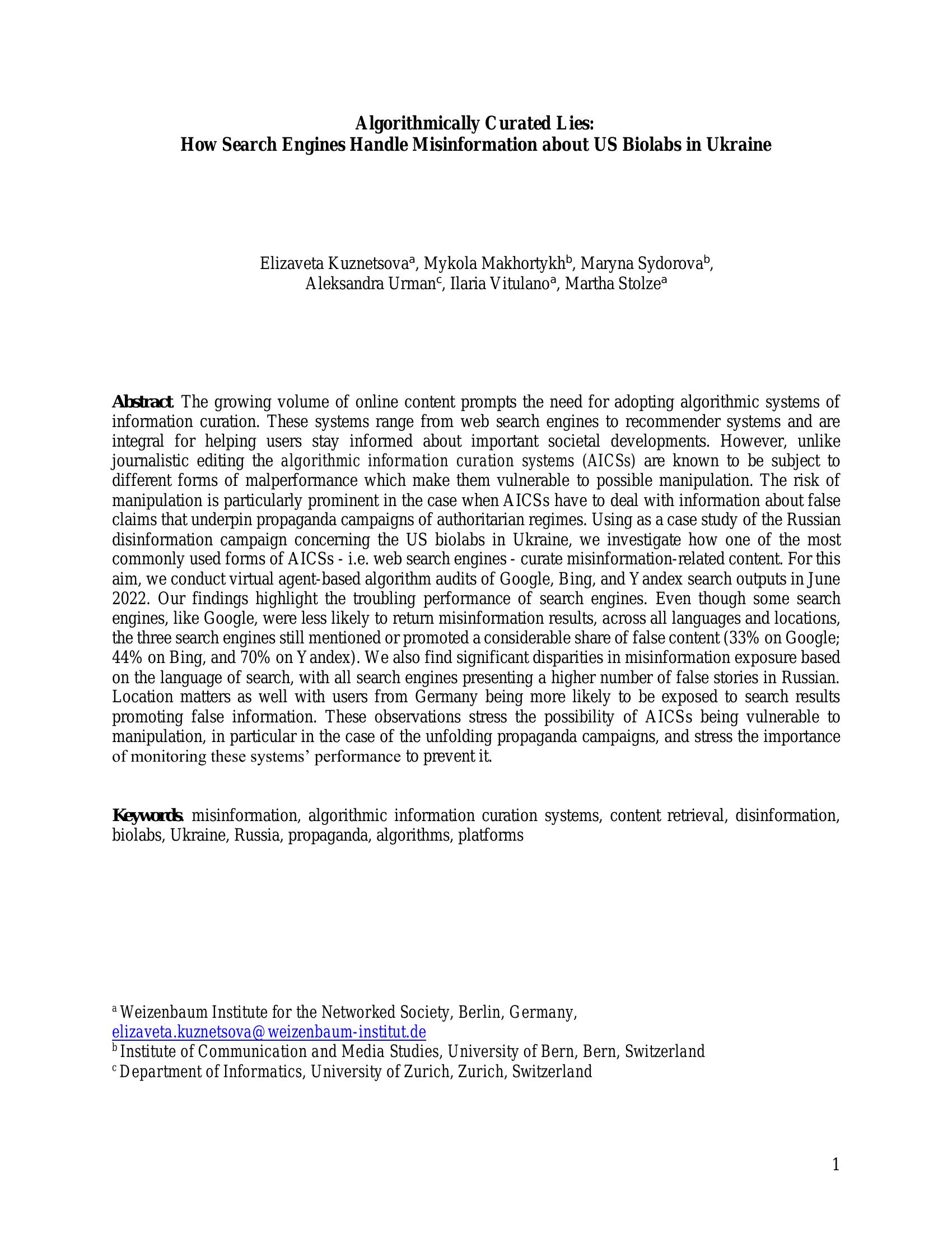 Algorithmically Curated Lies: How Search Engines Handle Misinformation ...
