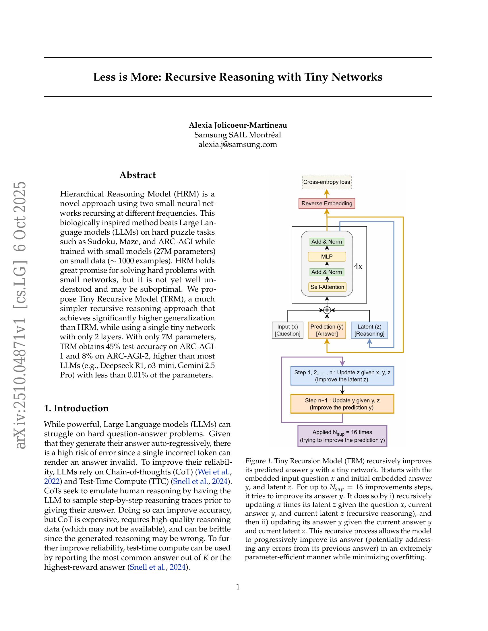 Less is More: Recursive Reasoning with Tiny Networks - 智源社区论文