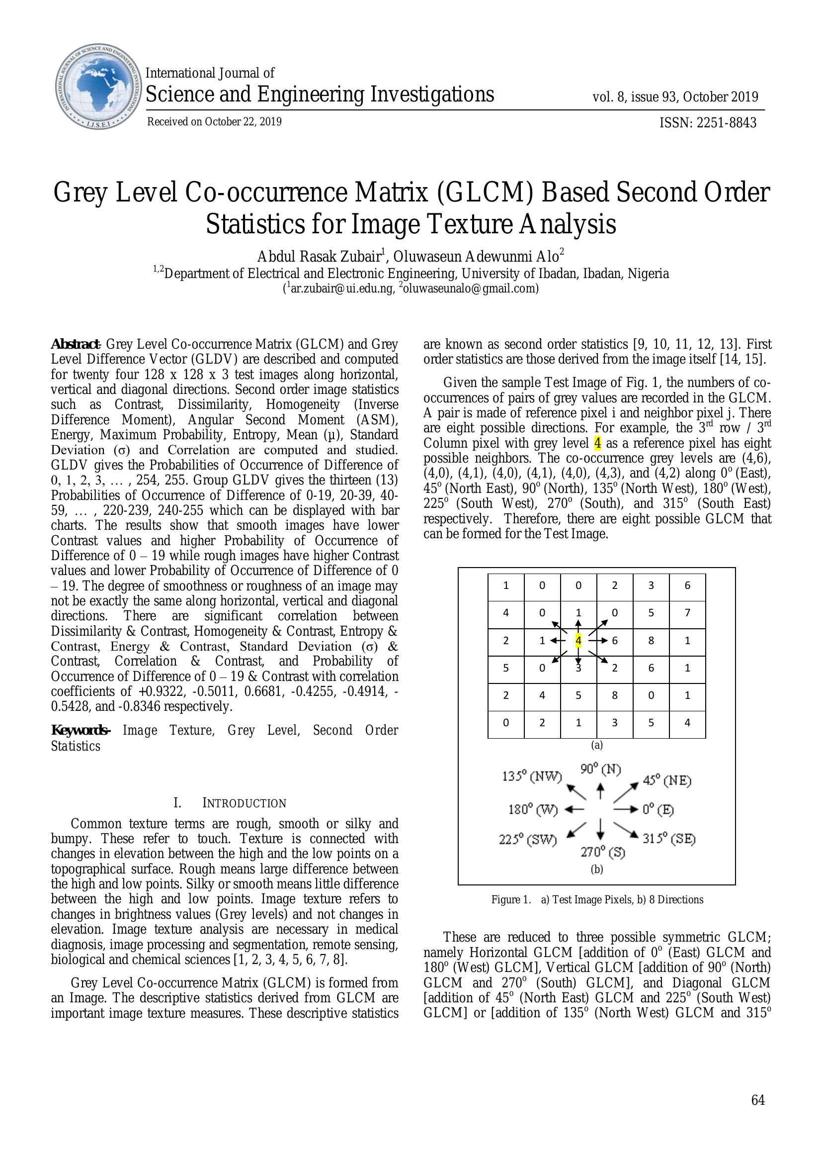 Grey Level Co-occurrence Matrix (GLCM) Based Second Order Statistics ...